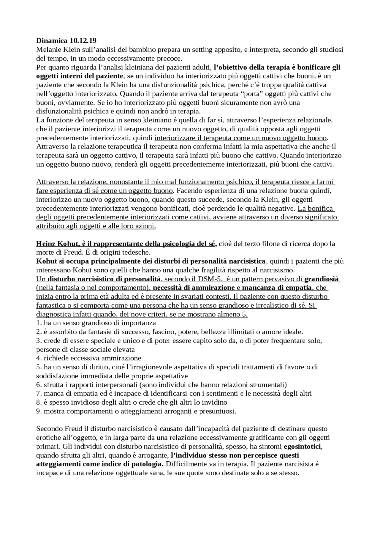 Lezione Psicologia Dinamica Kohut E Faibeairn Docsity