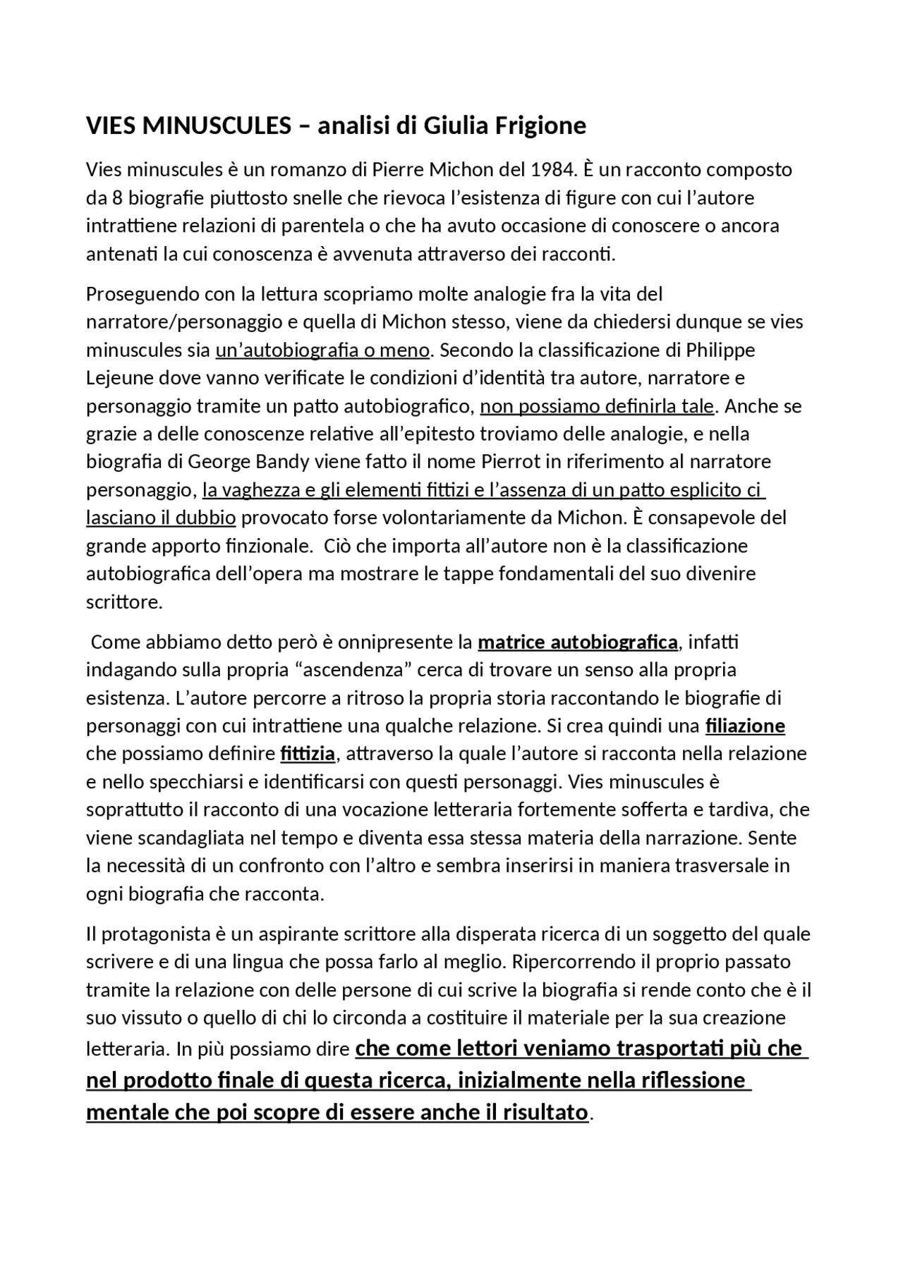Analisi Libro Vite Minuscole Pierre Michon Docsity