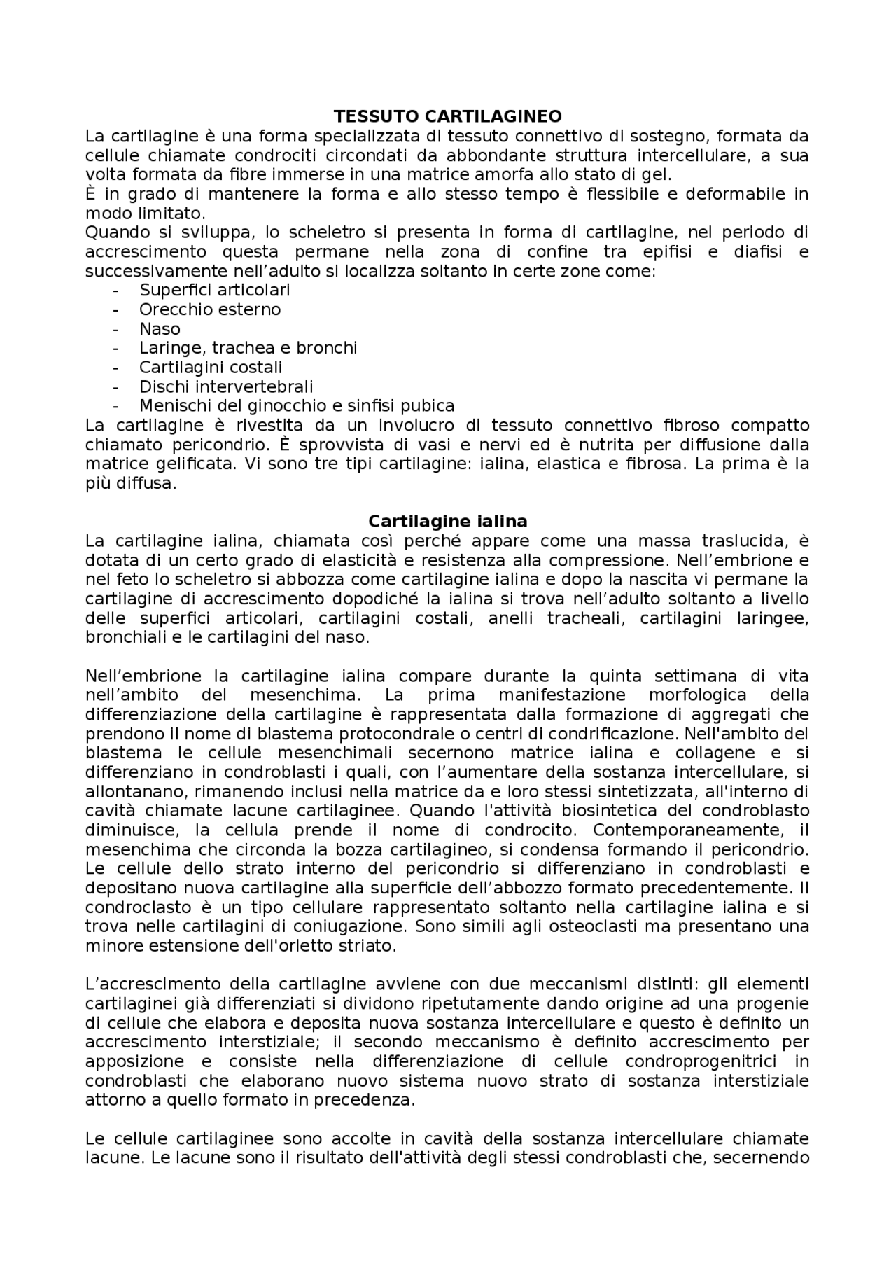 Tessuto Cartilagineo Docsity