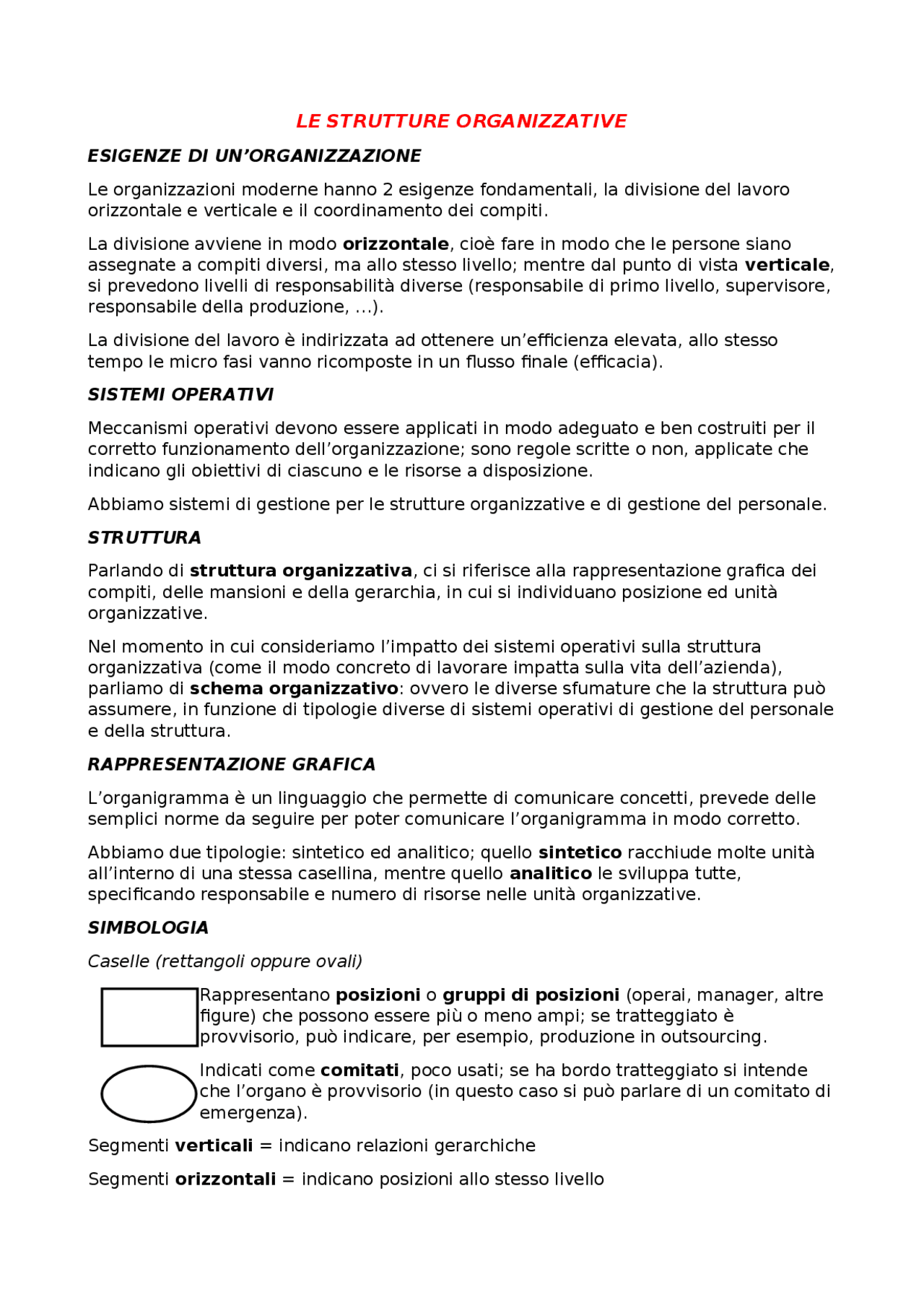 Le strutture organizzative | Appunti di Organizzazione Aziendale | Docsity