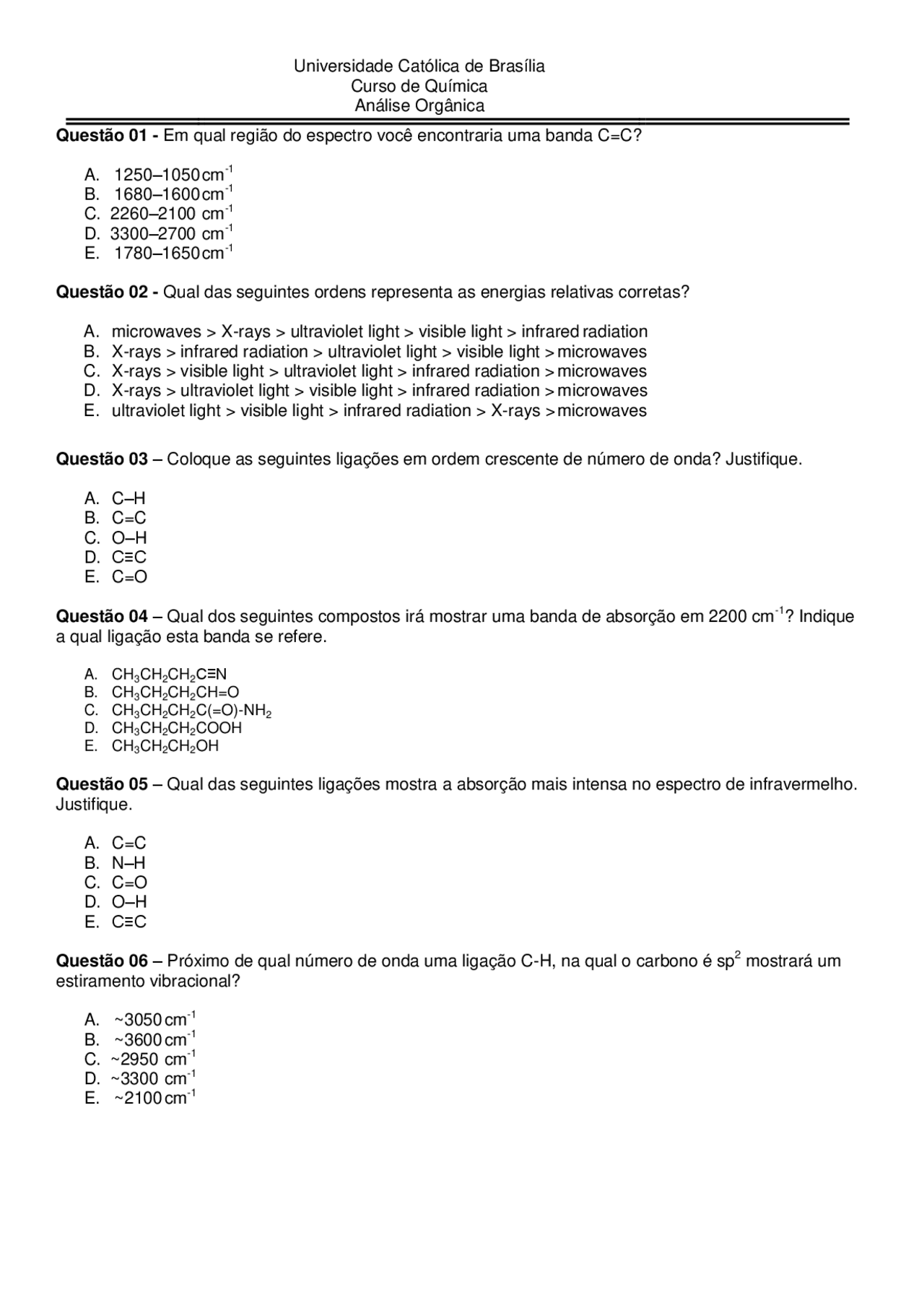 Lista De Exercicios Exercícios Química Docsity