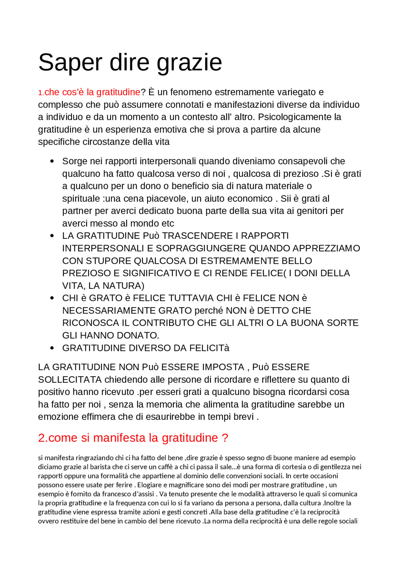Saper Dire Grazie La Gratitudine Docsity