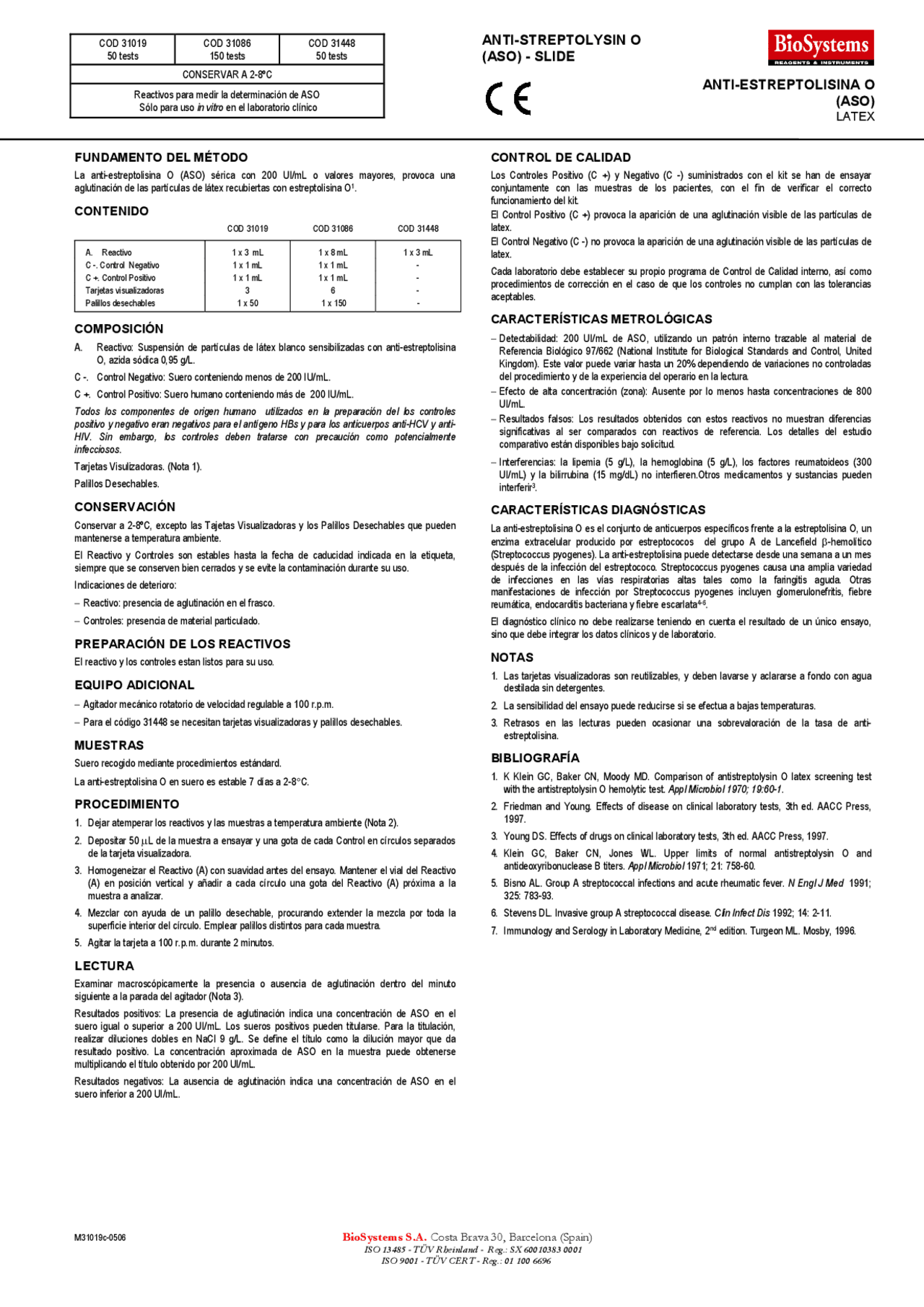 BioSystems S.A. Costa Brava 30, Barcelona (Spain)ANTI-ESTREPTOLISINA O ...