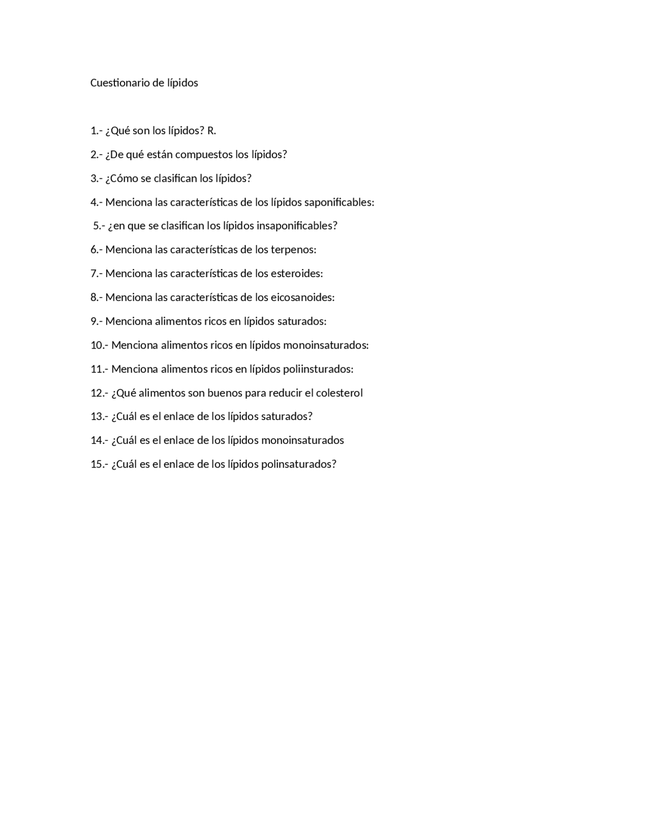 Lípidos Cuestionario Docsity