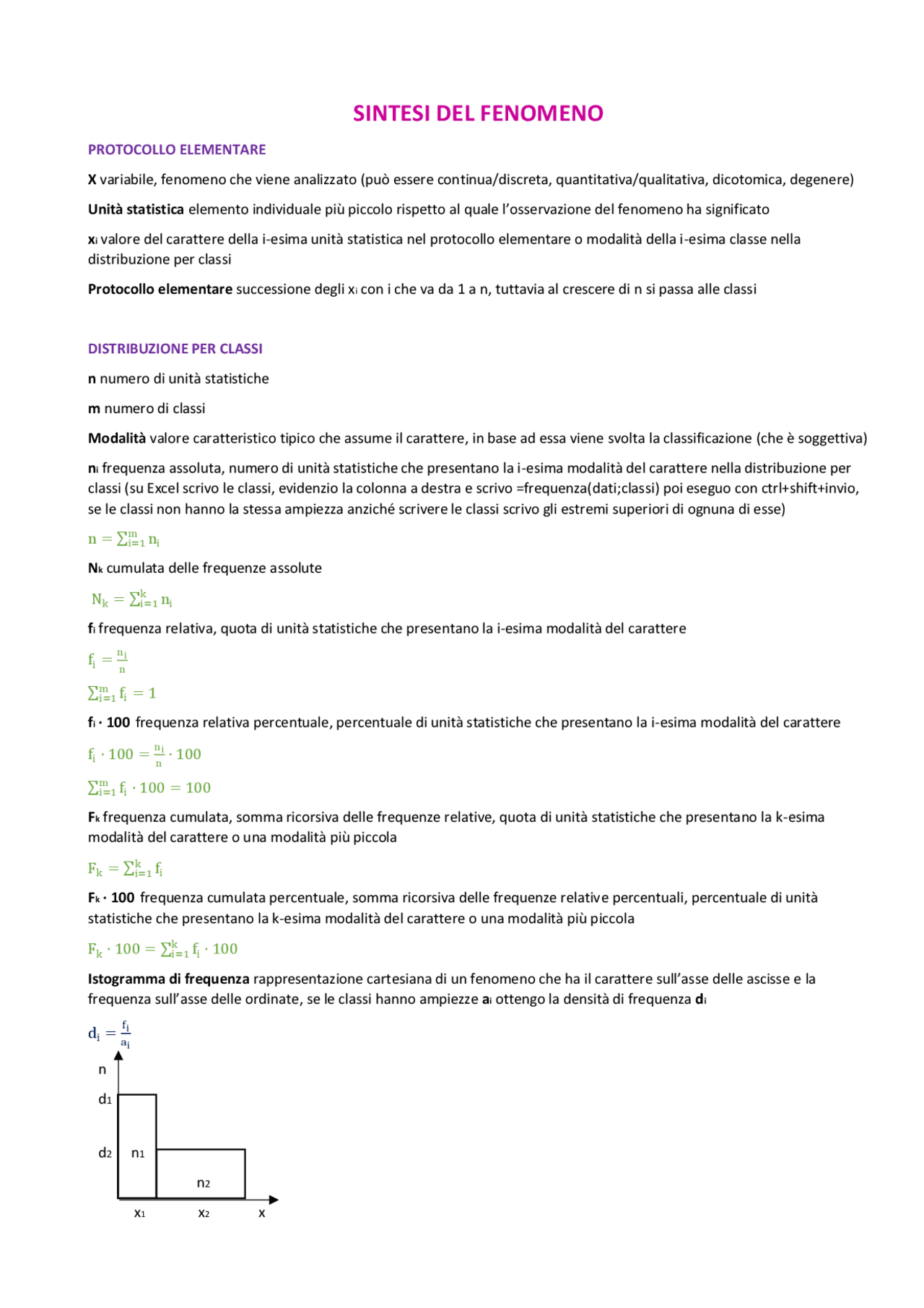 Statistica Descrittiva Docsity