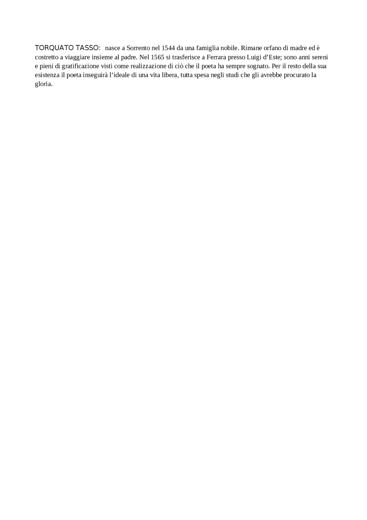 Informazioni Su Torquato Tasso Docsity