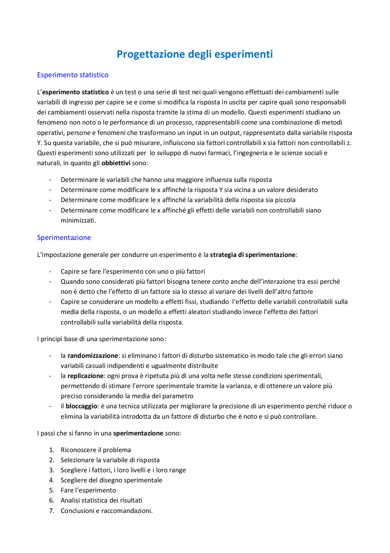 Disegno degli esperimenti - Docsity