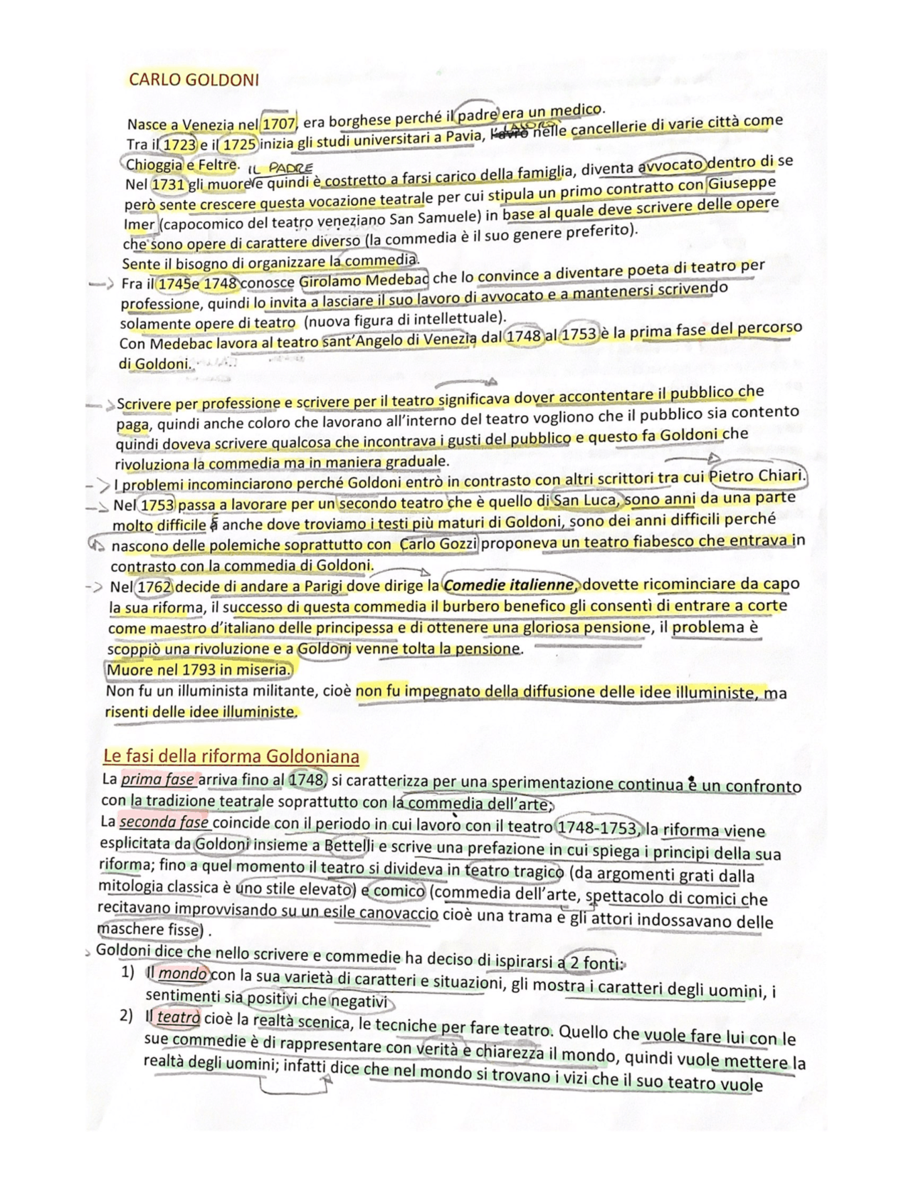 Carlo Goldoni Alfieri E Giovanni Parini Testi Docsity
