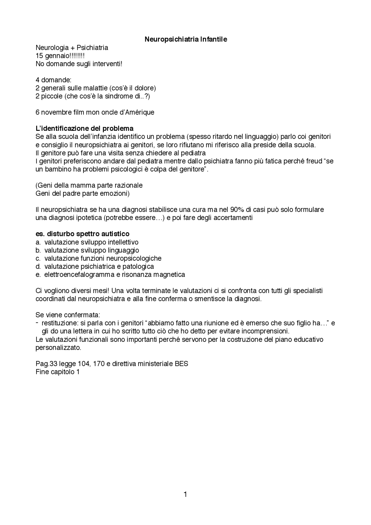 Riassunto Neuropsichiatria Infantile Docsity