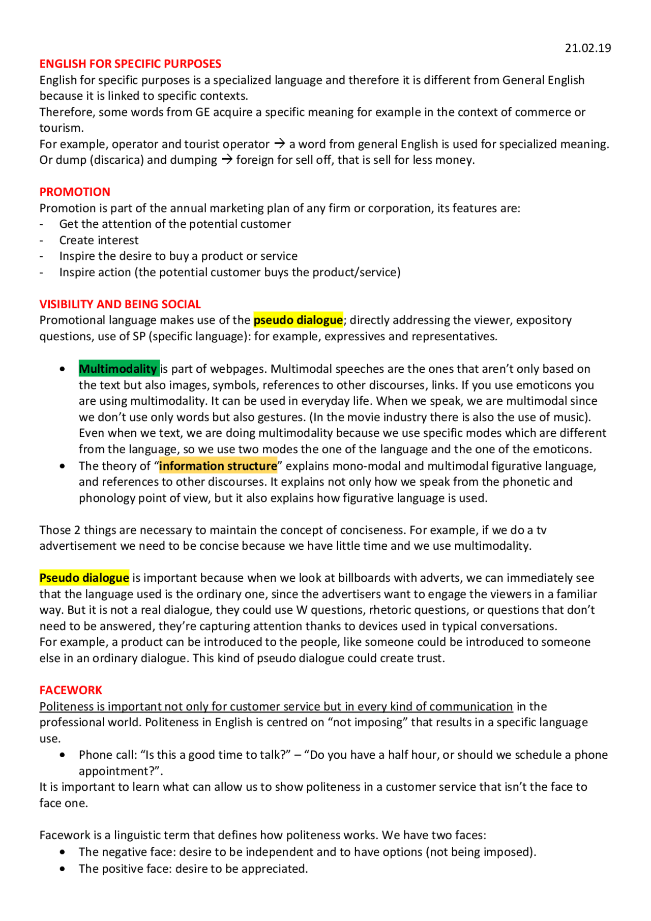 ENGLISH LANGUAGE FOR TOURISM AND COMMERCE - Docsity