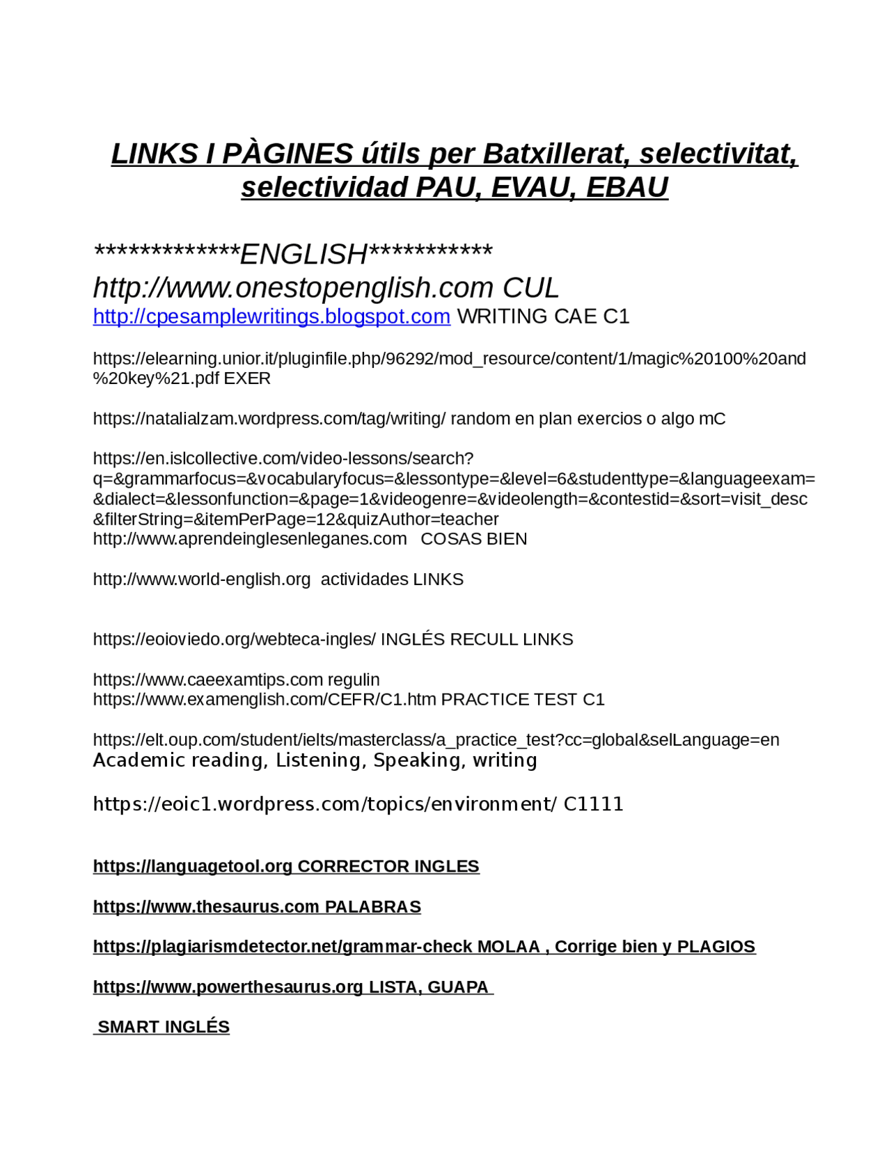 Links útils X Batxi Comentaris De Text Fets Etc Docsity