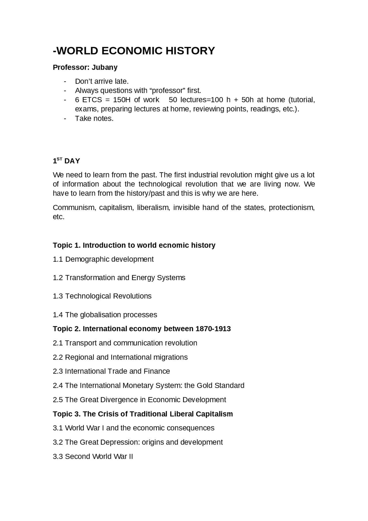 World Economic History - Docsity