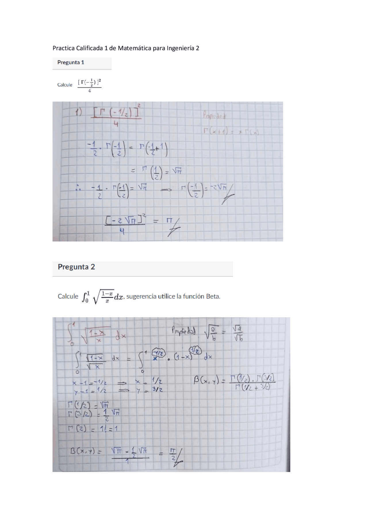 Practica Calificada 1 De Matemática Para Ingeniería 2 Exámenes De