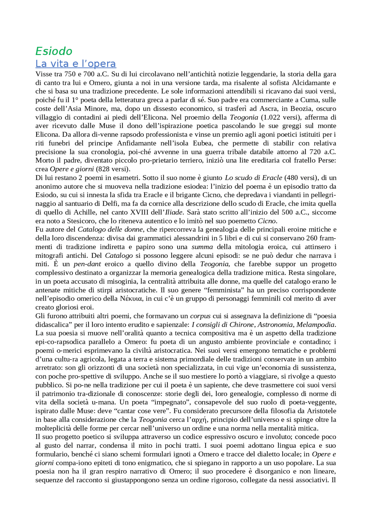 Esiodo Periodo Arcaico Docsity