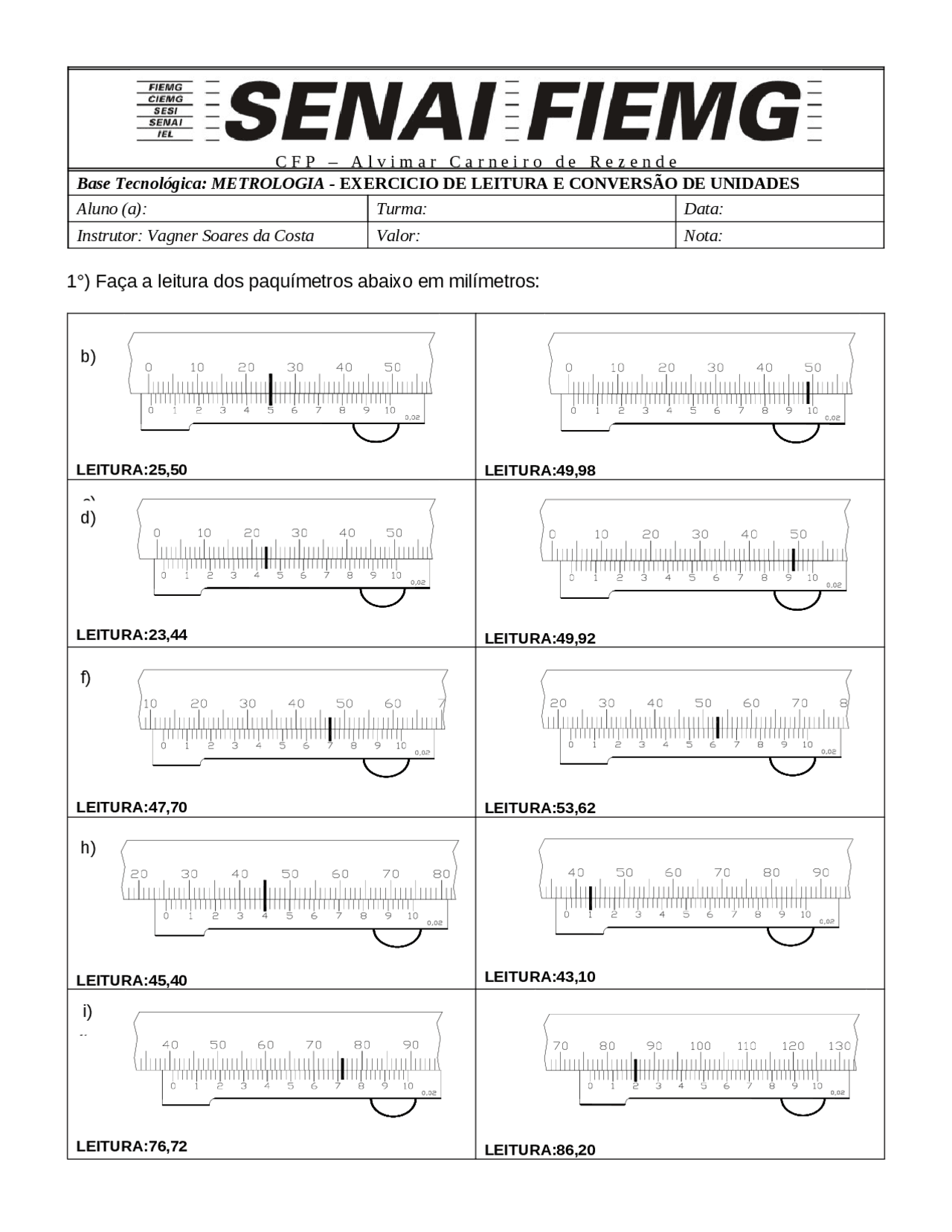 Exercicio De Metrologia Exercícios Gestão Da Qualidade Docsity