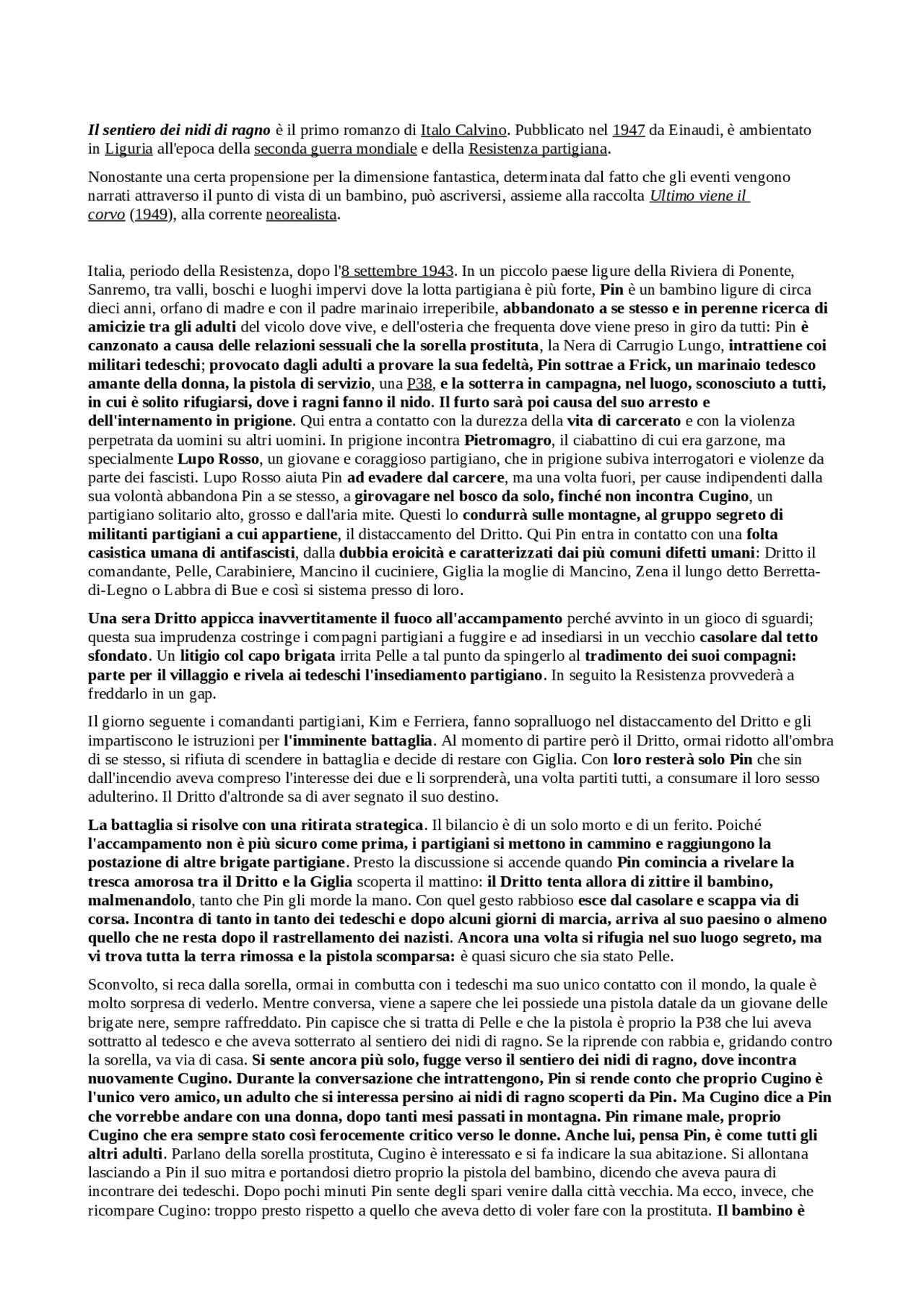Il Sentiero Dei Nidi Di Ragno Docsity