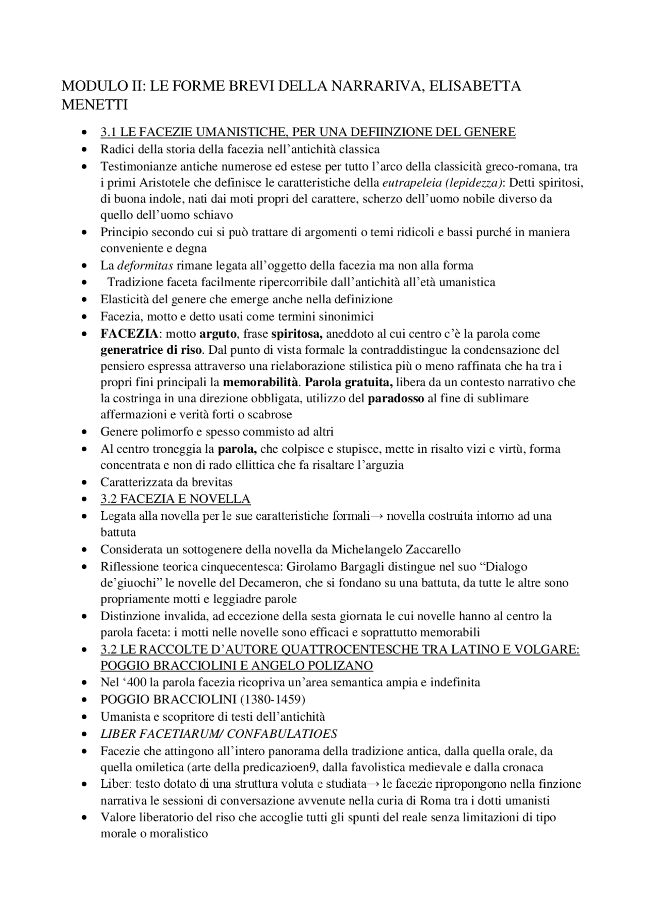 Riassunto De Le Forme Brevi Della Narrativa Elisabetta Menetti Docsity