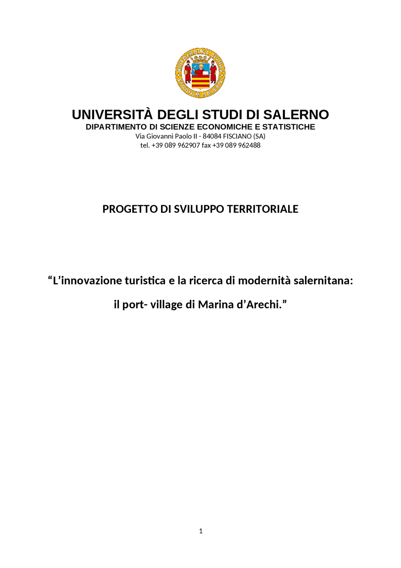 Progetto Di Sviluppo Territoriale Docsity