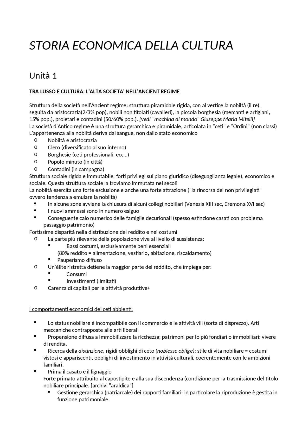 Dispensa Storia Economica della Cultura SECONDO MODULO - Parte 1 | Dispense di Storia Economica ...