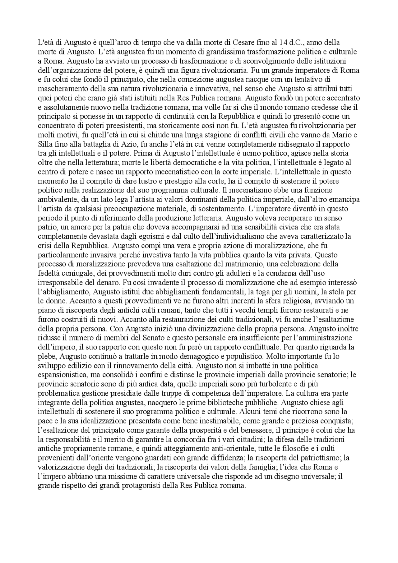 Letà Augustea Riassunto Liceo Sintesi Del Corso Di Latino Docsity