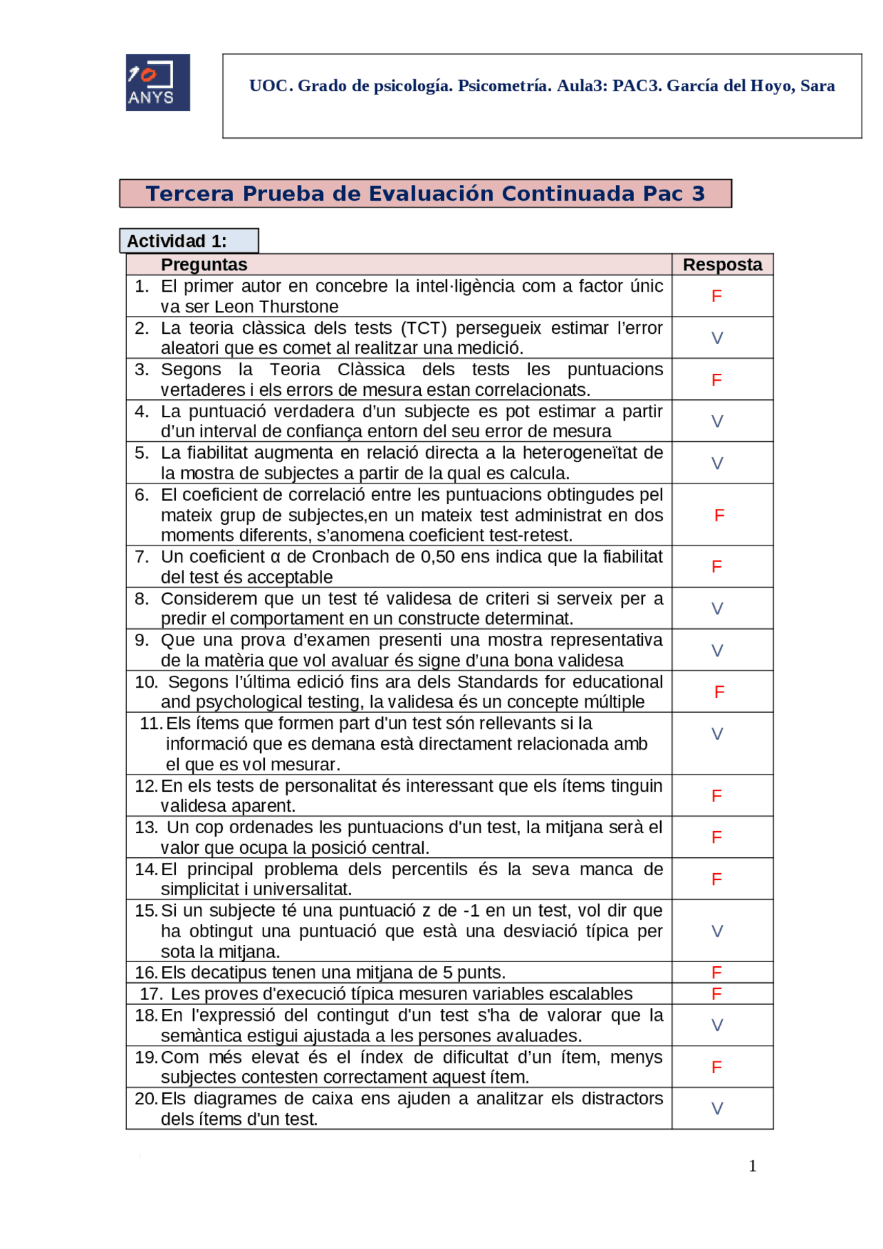 Pac 3 Ejercicios De Psicometría Docsity