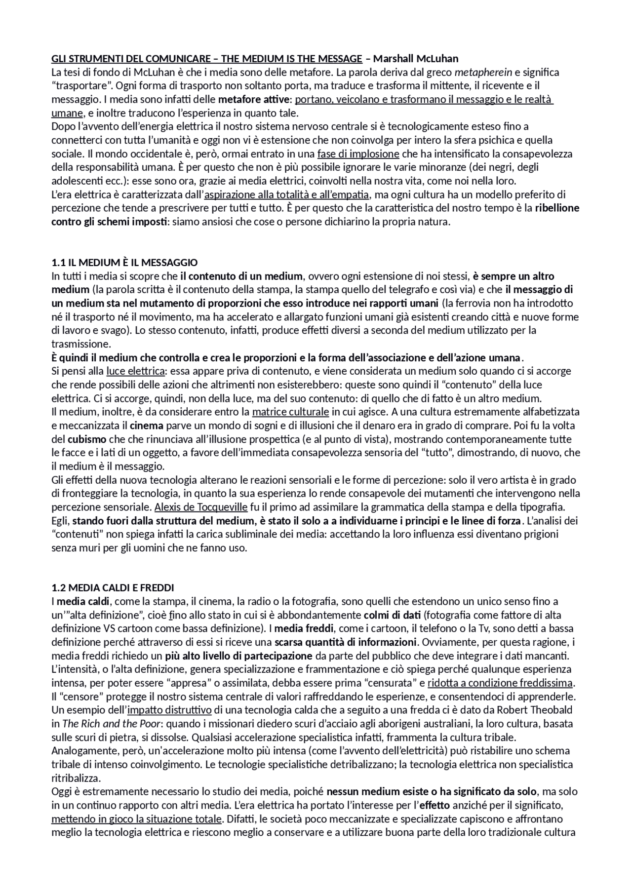 Gli Strumenti Del Comunicare Mcluhan Docsity