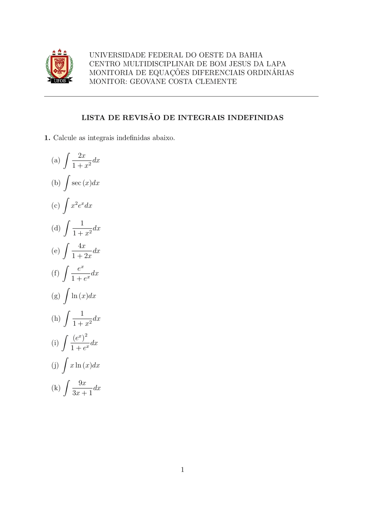 Lista de exercícios EDO - Docsity