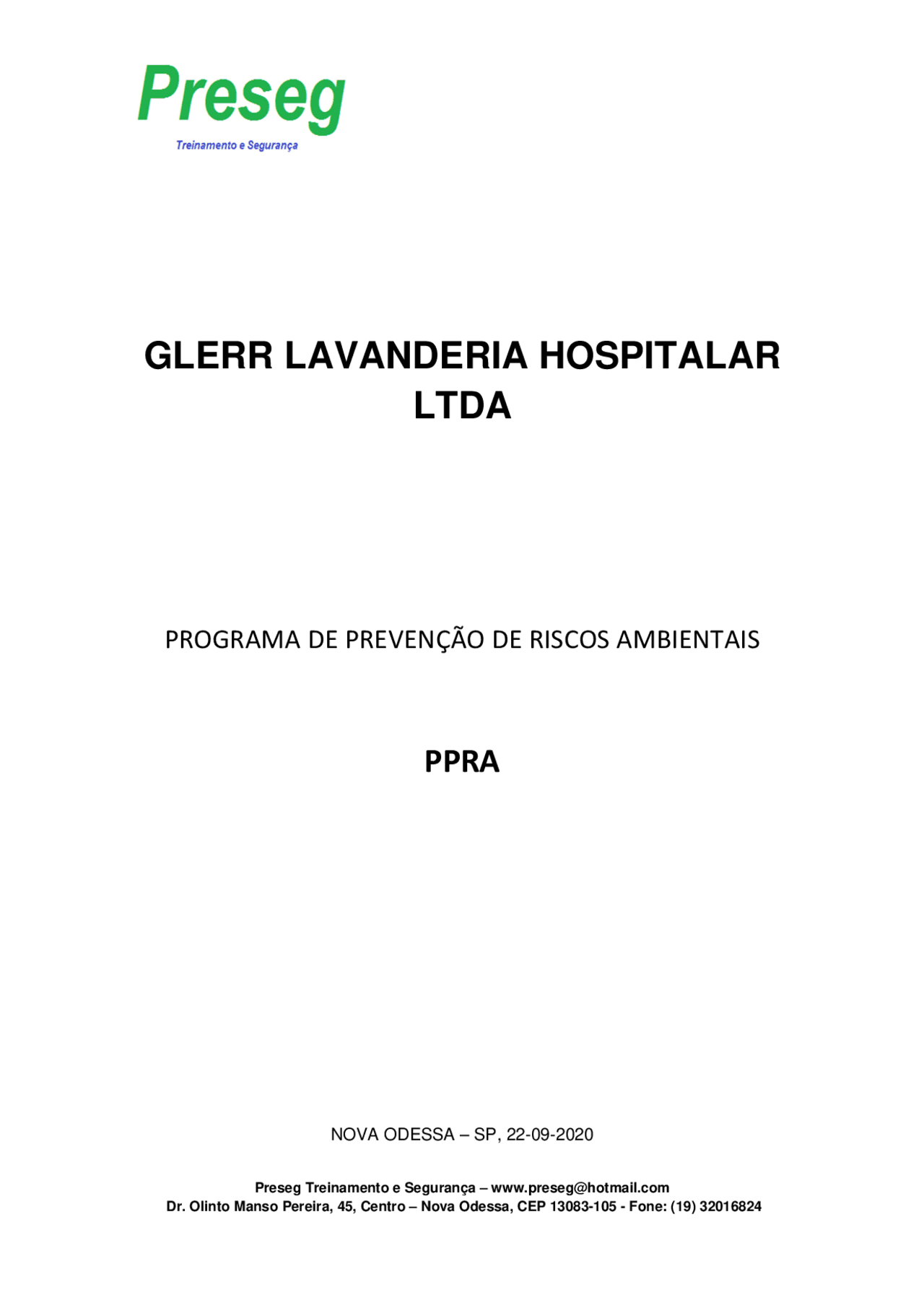 Modelo de PPRA Lavanderia Hospitalar - Docsity