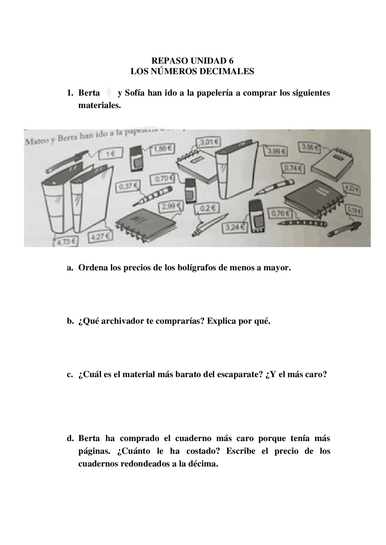 Examen sm 4º PRIM unidad 6 - Docsity