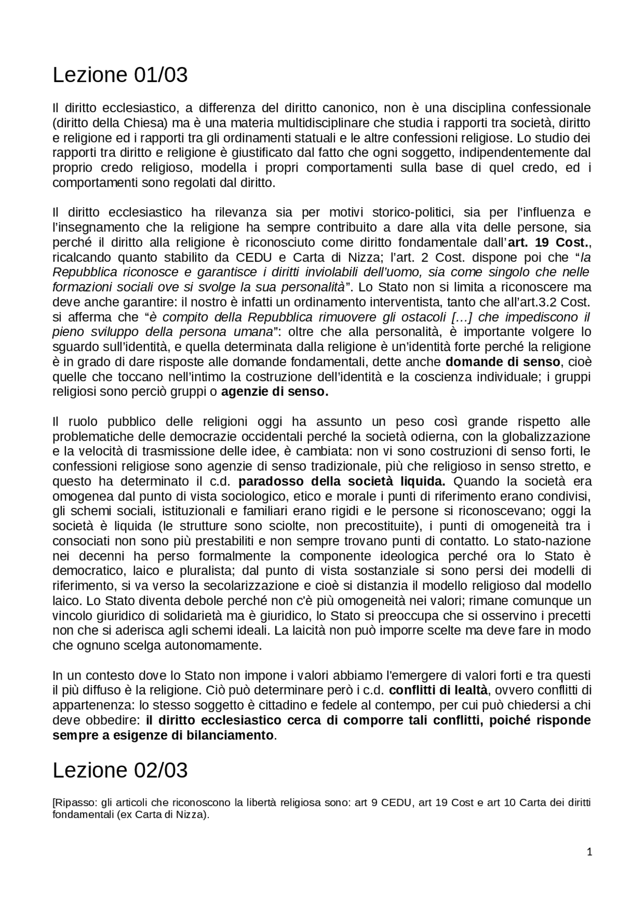 Diritto Ecclesiastico Parte Prima Appunti Di Diritto Ecclesiastico