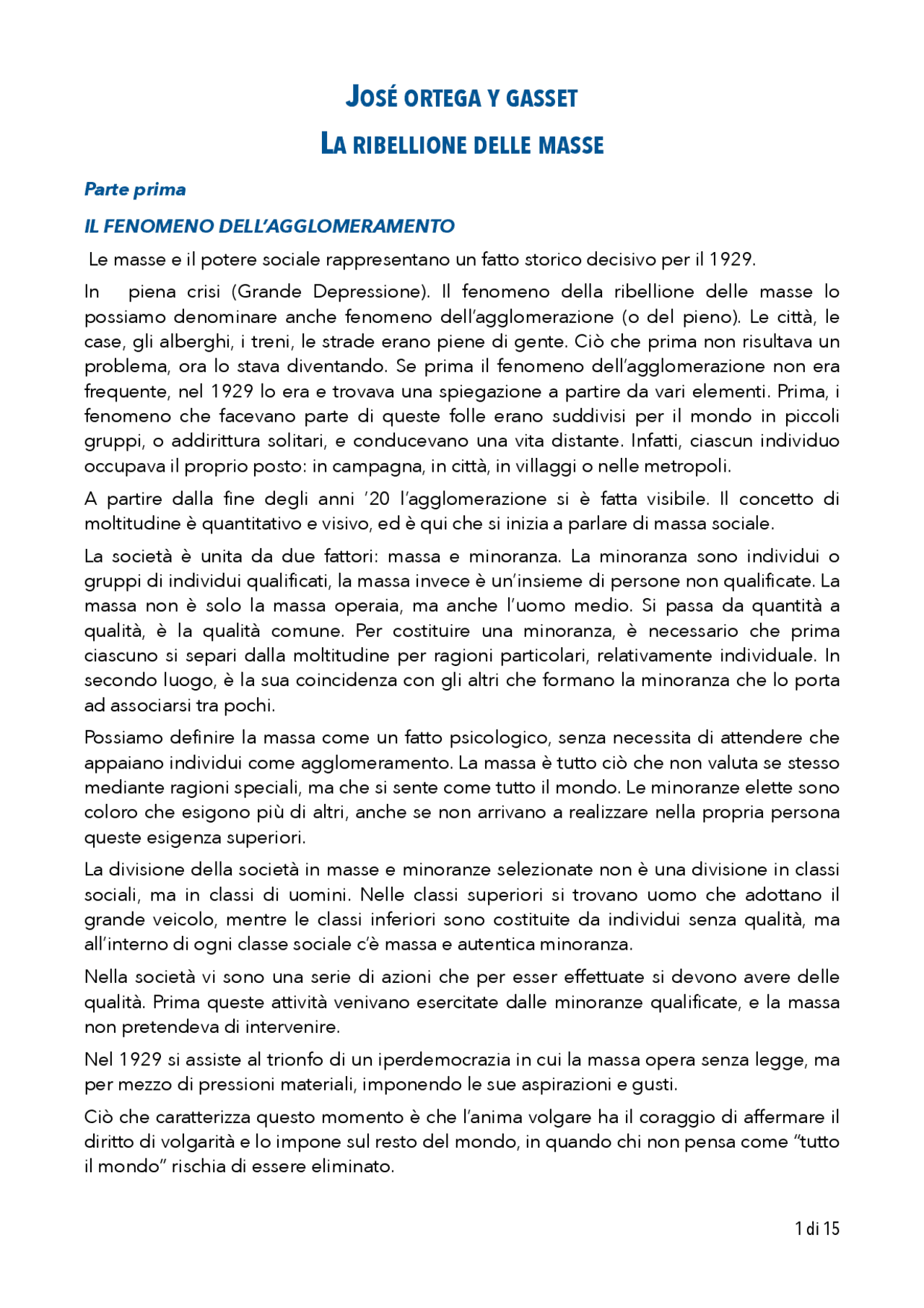 La Ribellione Delle Masse José Ortega Y Gasset Docsity