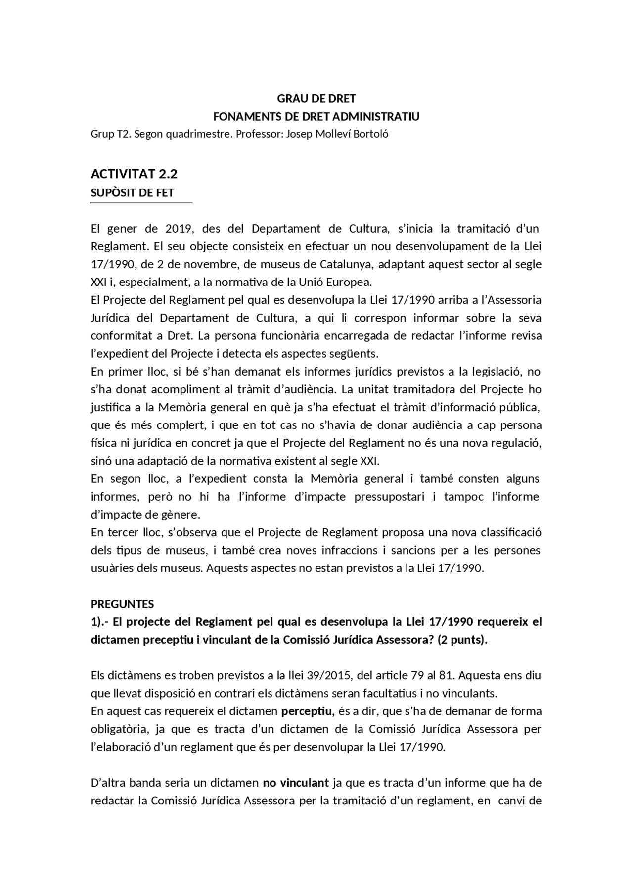 Activitat 1 Fonaments Del Dret Administratiu Ub Dret Professor Mollevi