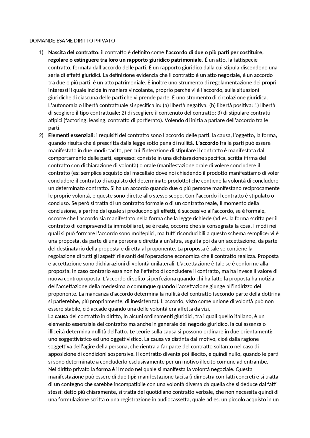 Domande Per Ripasso Appunti Di Diritto Privato Docsity