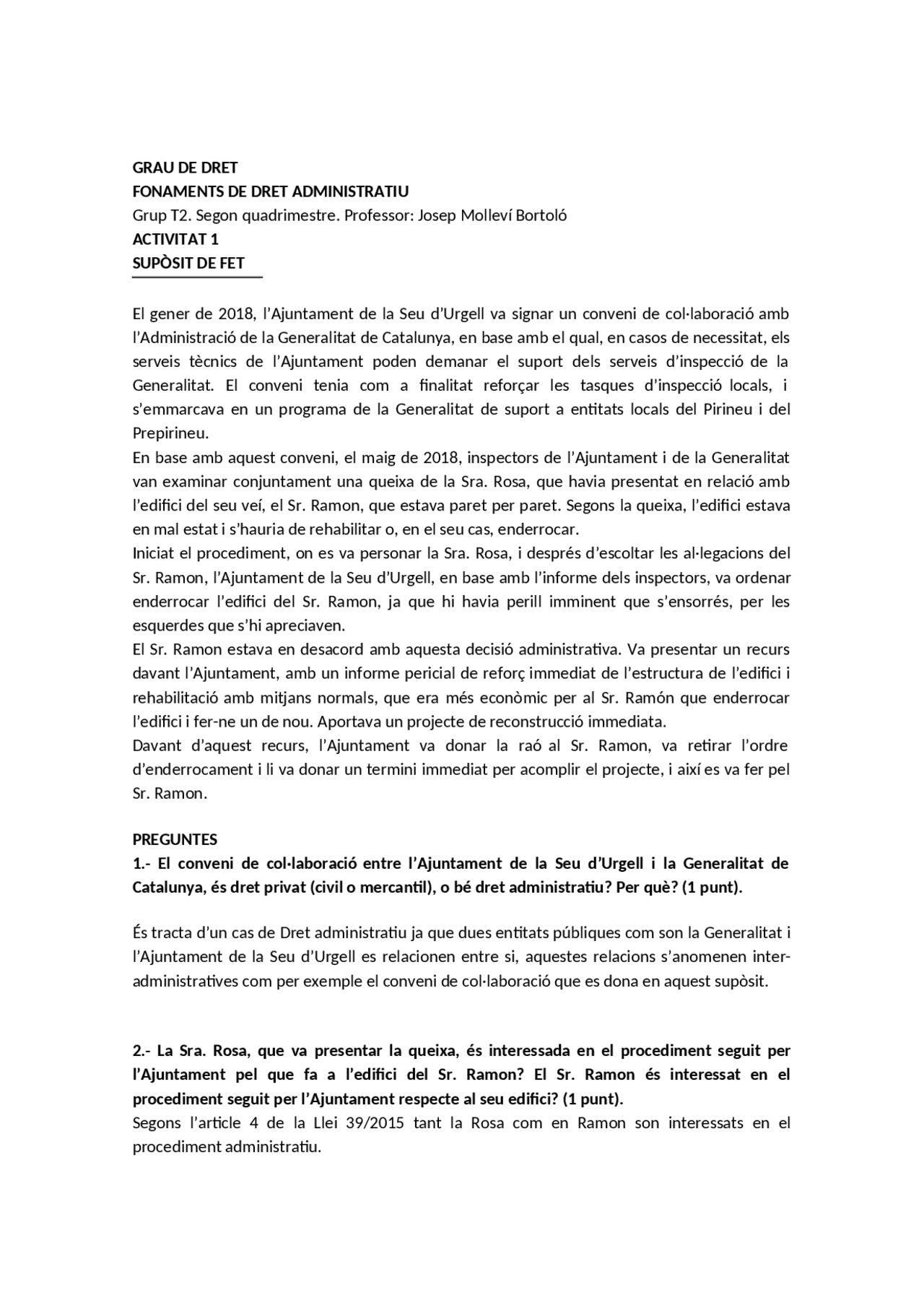 Activitat 1 Fonaments Del Dret Administratiu Apuntes De Derecho