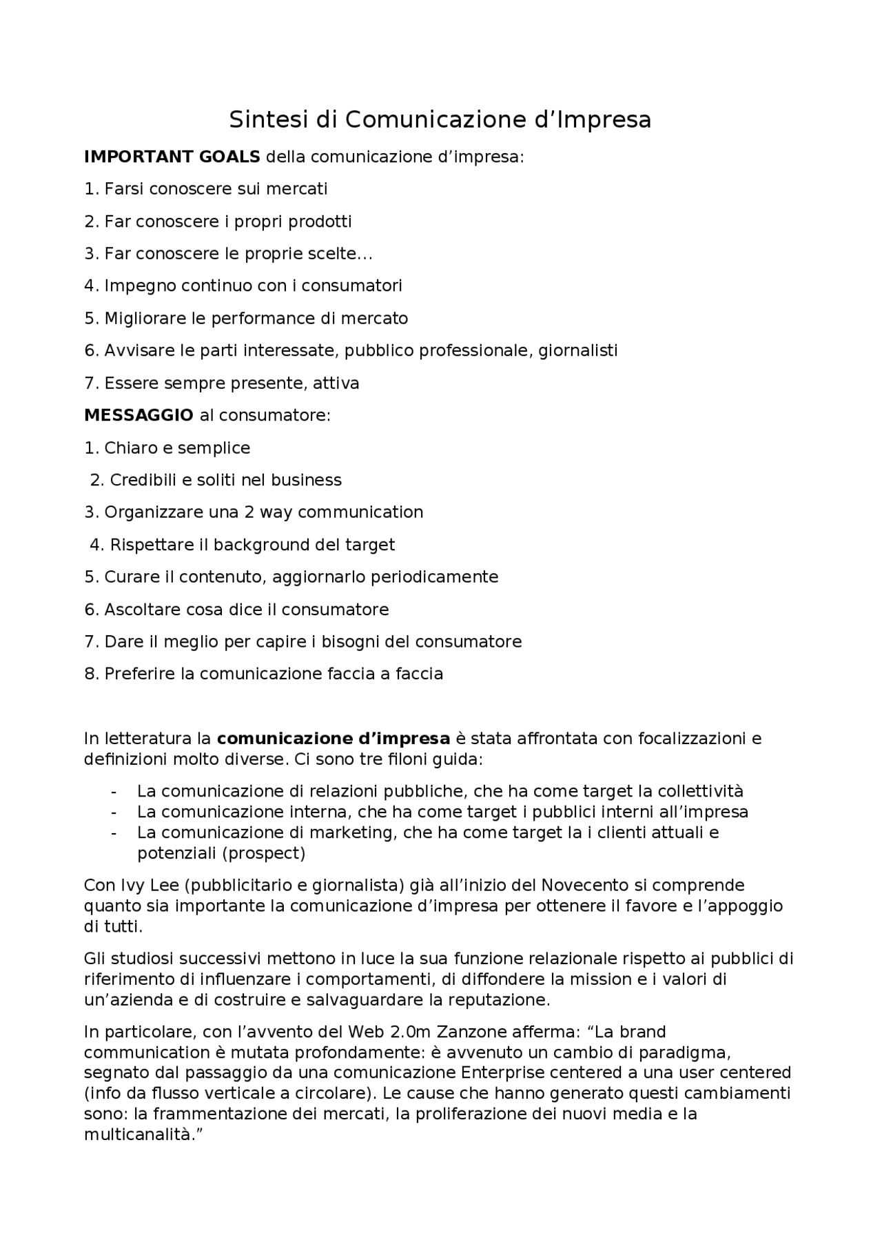 Comunicazione Dimpresa Riassunto Totale Docsity
