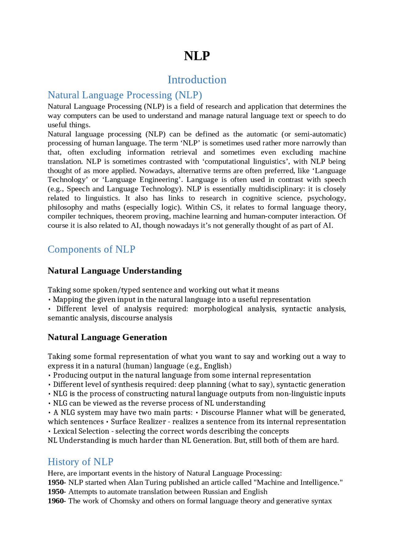 Natural Language Processing Docsity