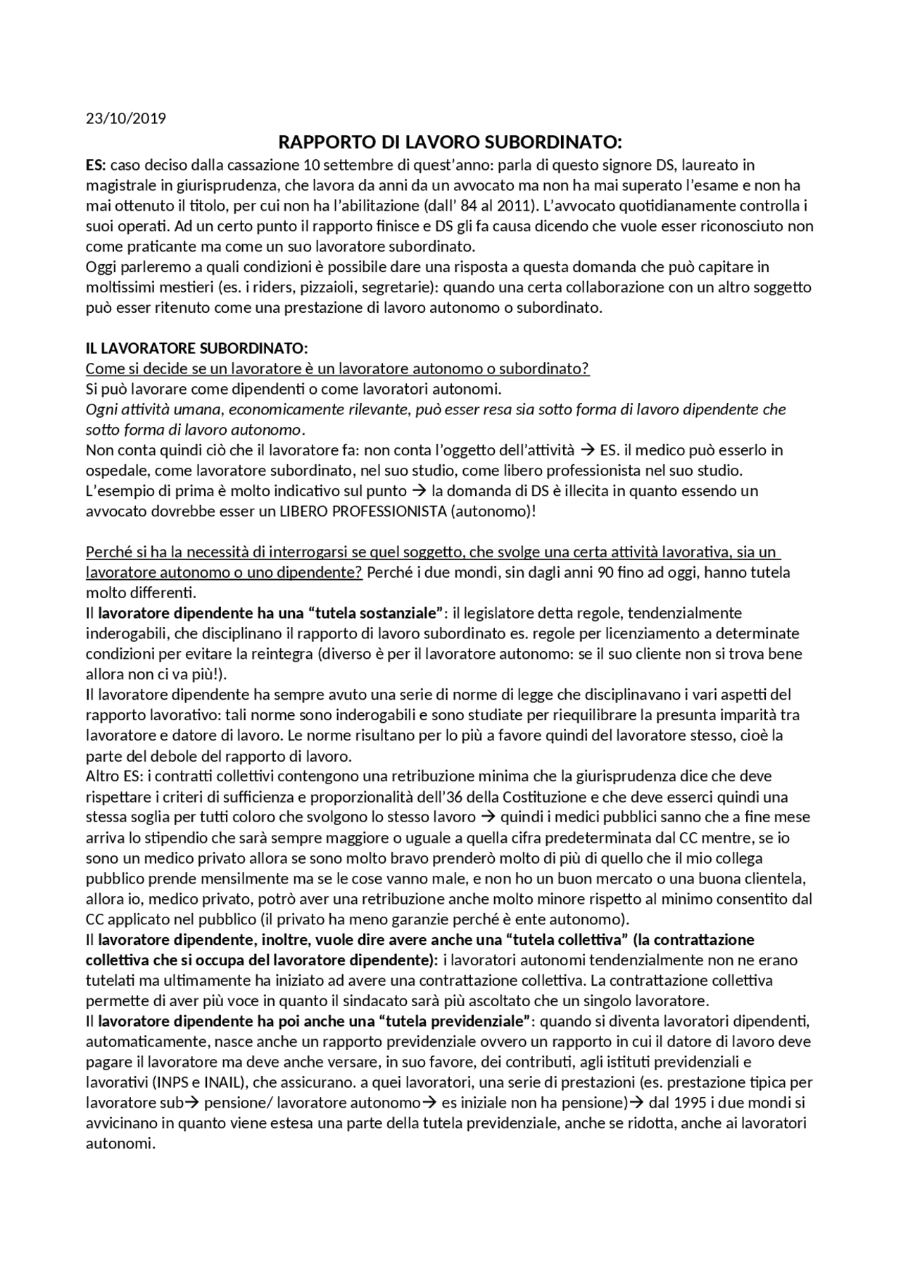 Diritto Del Lavoro Prof Fenoglio Docsity