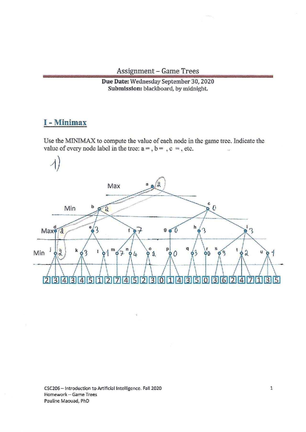 Homework alpha beta pruning | Assignments Artificial Intelligence | Docsity