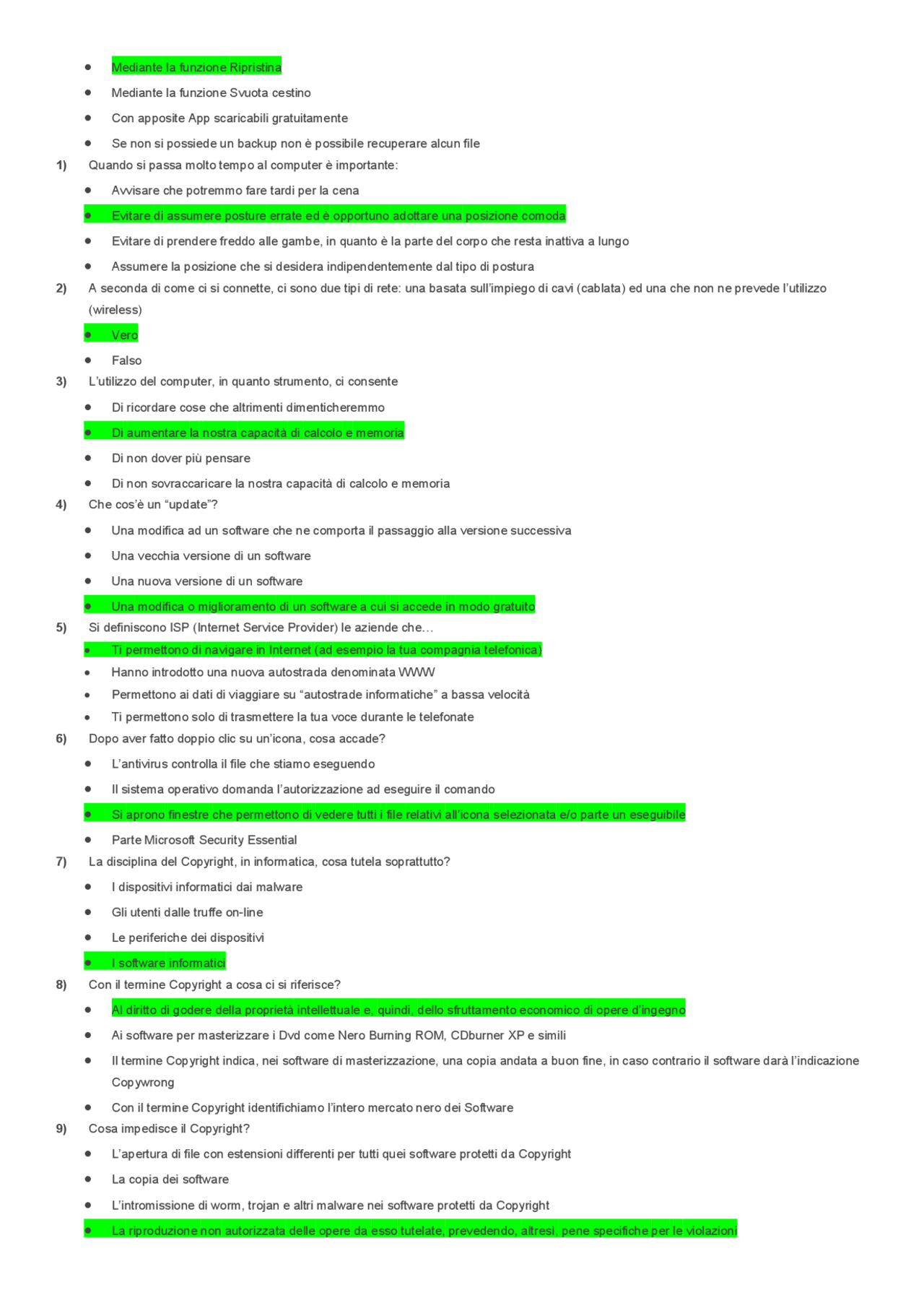 Eipass 7 Moduli User Domande E Risposte 1° Modulo Parte 3 Docsity