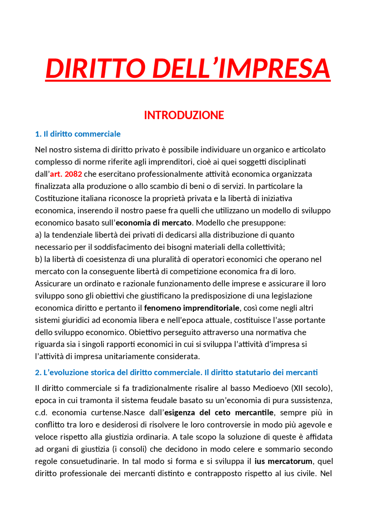 Riassunto Impresa Dir Comm Docsity