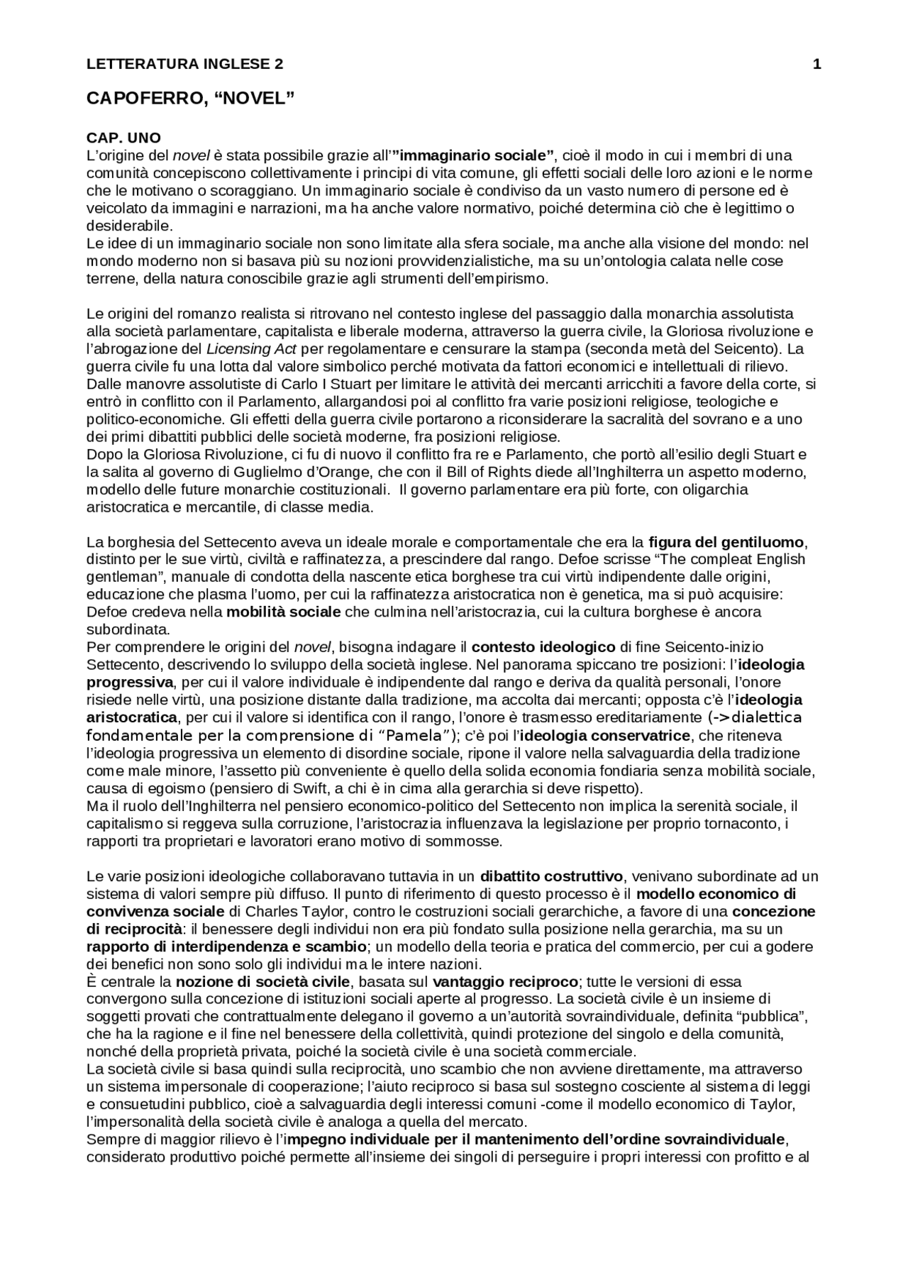 Riassunto Novel Di R Capoferro Docsity
