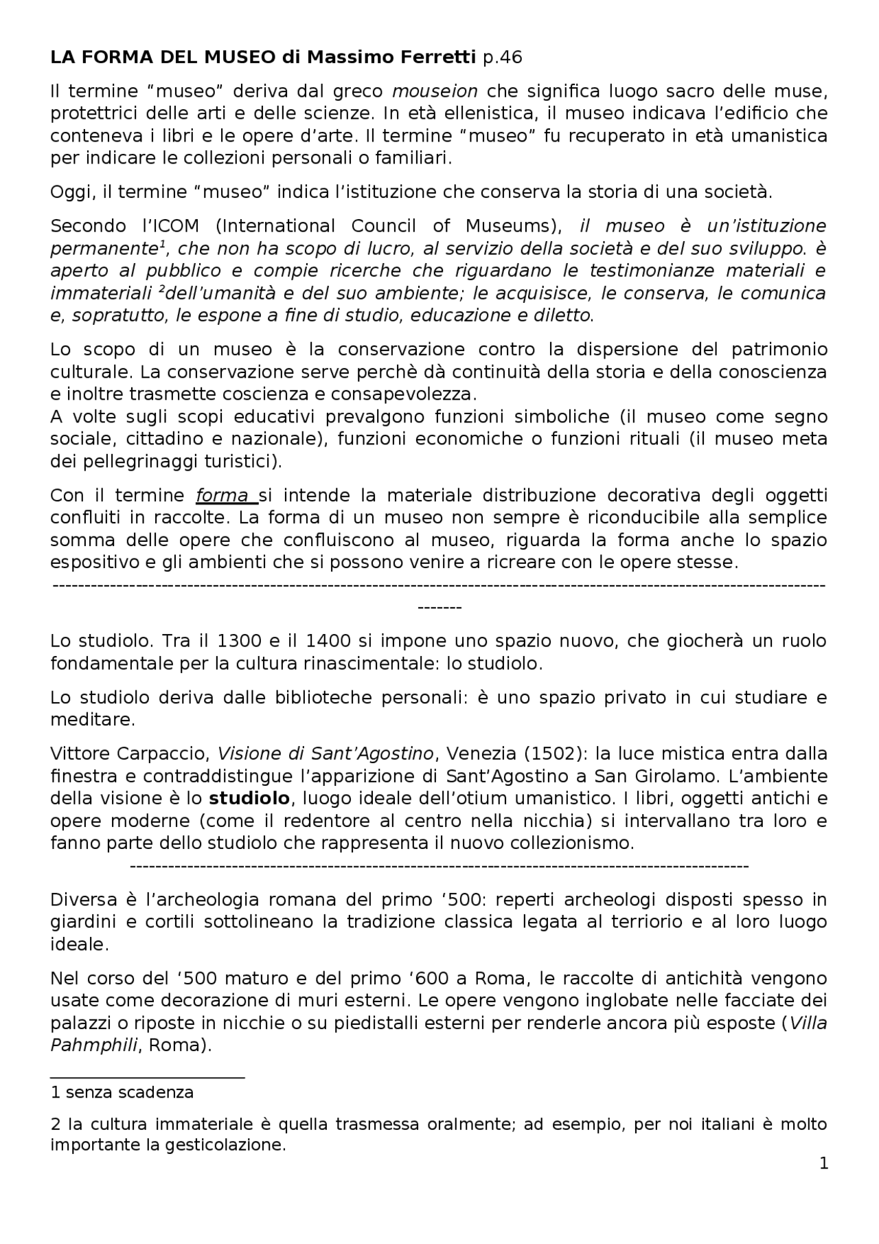 Forma Musei Riassunto Docsity