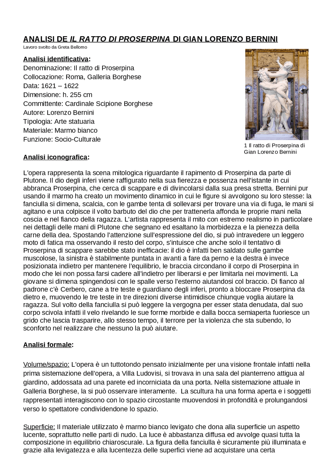 Analisi de IL RATTO DI PROSERPINA DI GIAN LORENZO BERNINI - Docsity