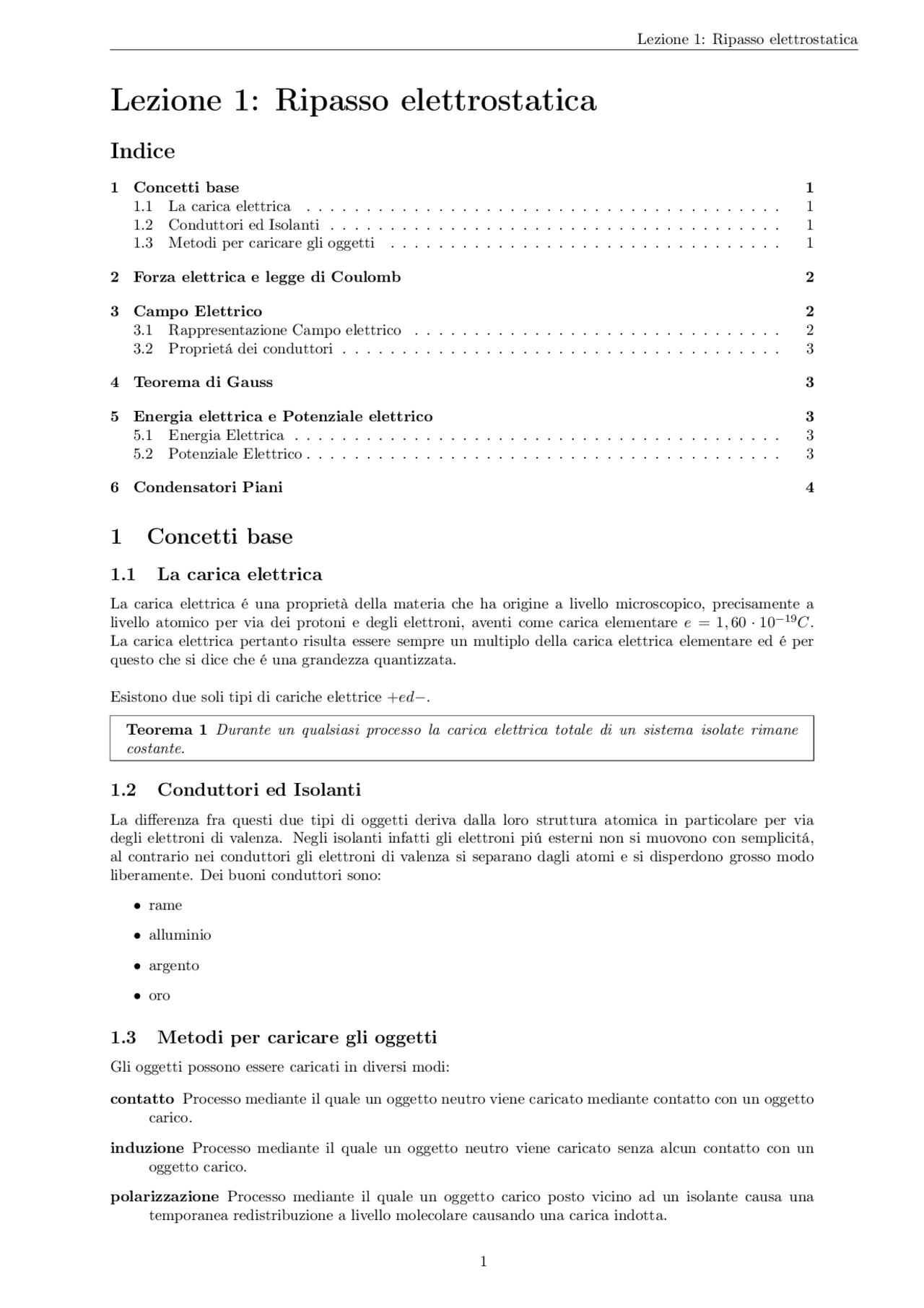 Elettrostatica concetti fondamentali, Liceo - Docsity
