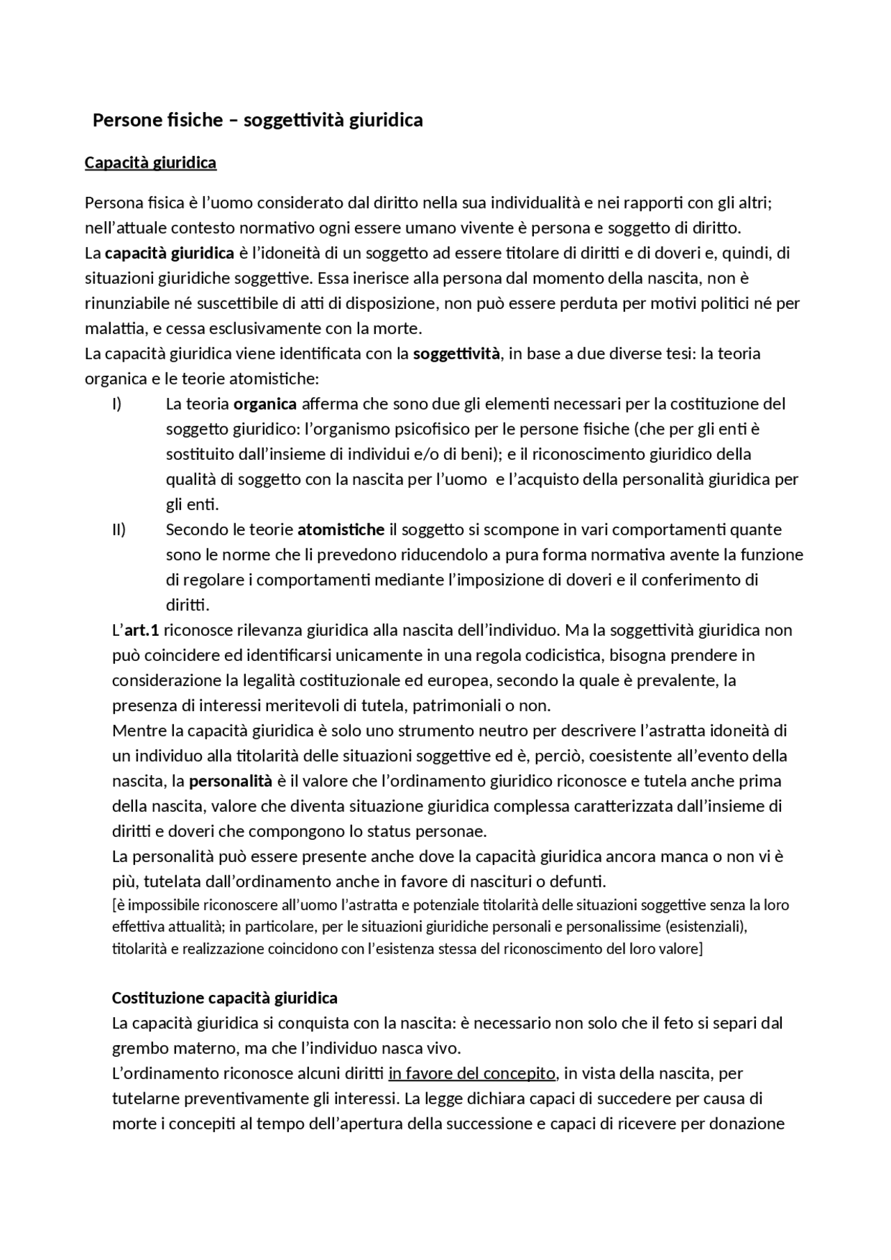 Diritto Privato Persone Fisiche Docsity