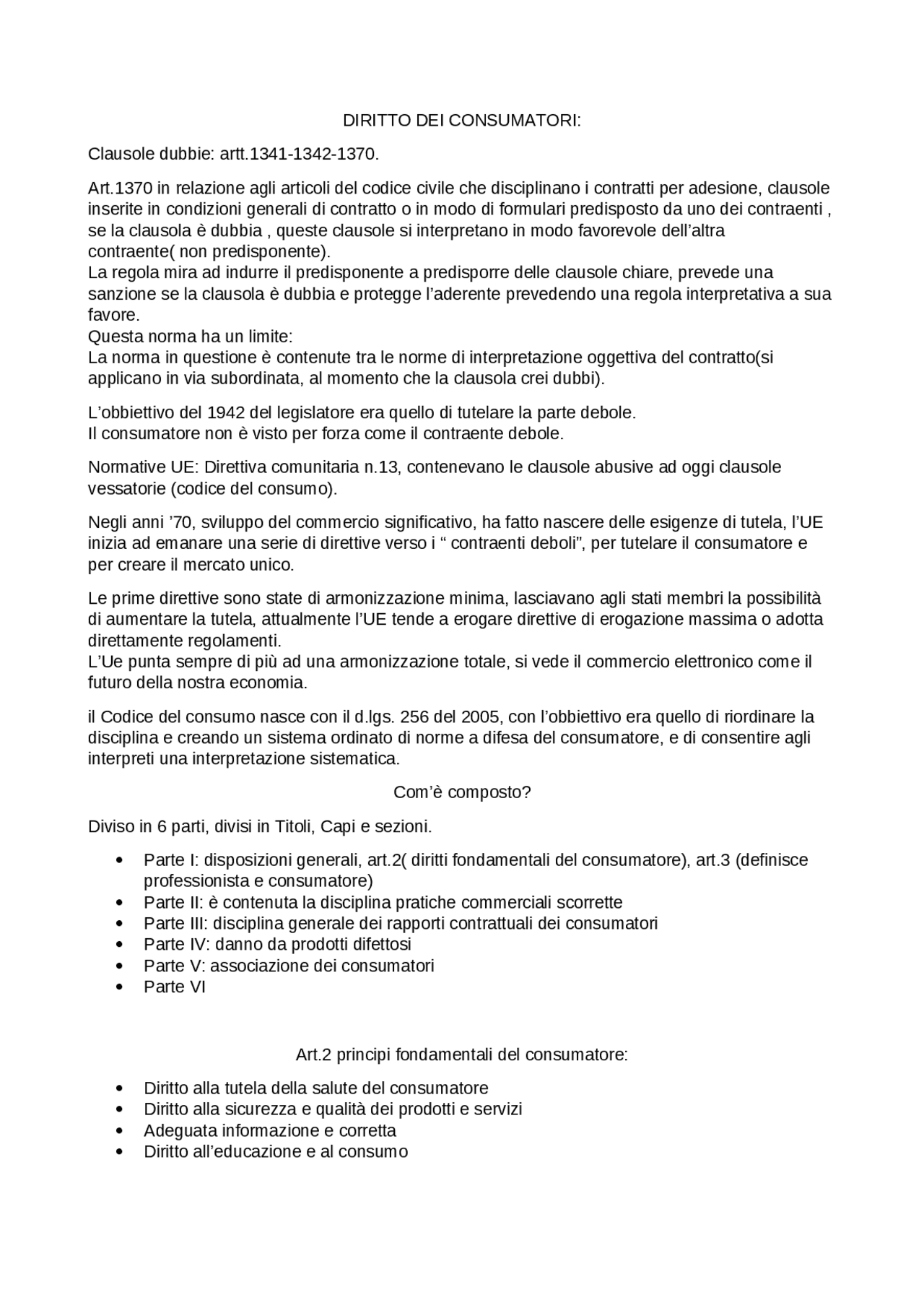 Diritto Dei Consumatori Docsity