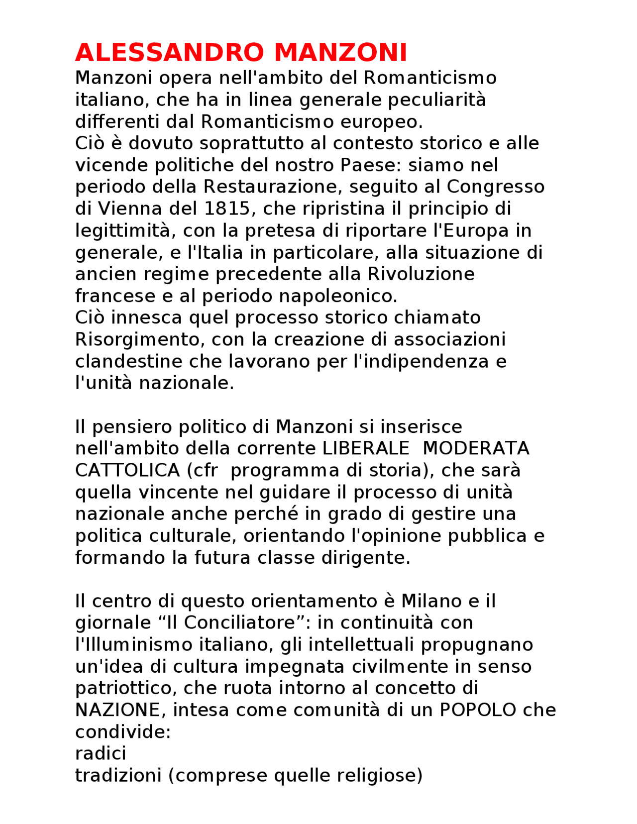 Manzoni riassunto temi e personaggi - Docsity