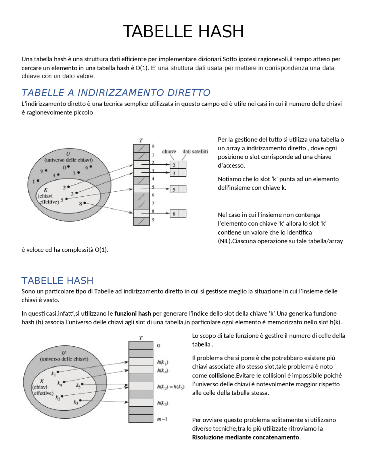 APPUNTI SULLE TABELLE HASH - FUNZIONI HASH - HASHING - Docsity