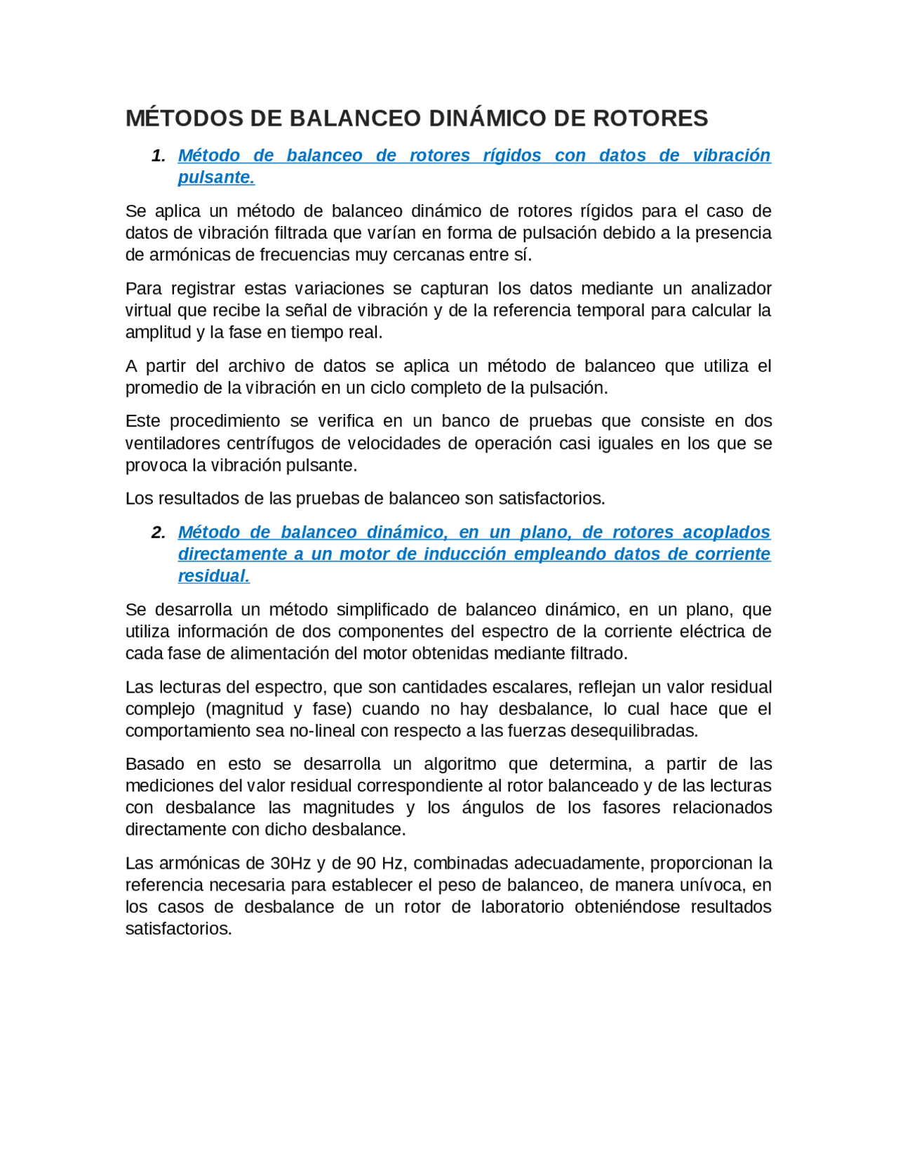 Métodos de balance dinámico de rotores - Docsity