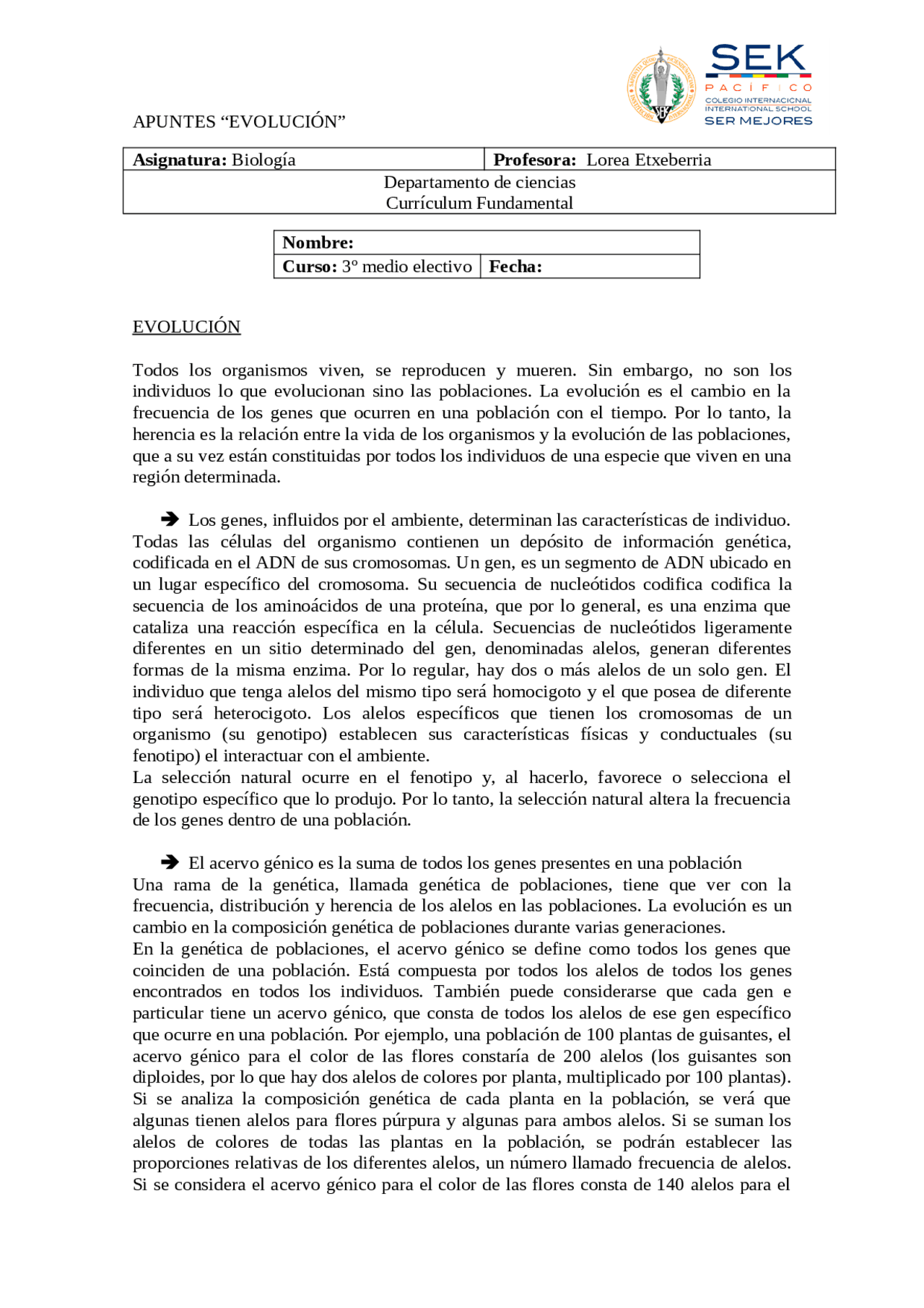 Apuntes Sobre La Evolución Docsity
